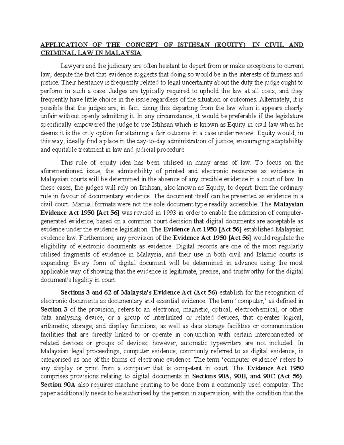 Application OF THE Concept OF Istihsan- islamic law 1 - APPLICATION OF ...