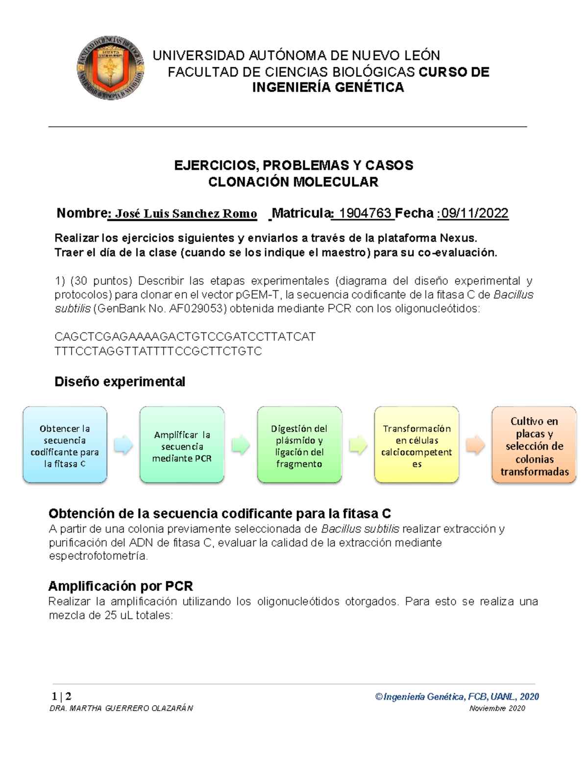 EPC5 Clonacion Molecular - FACULTAD DE CIENCIAS BIOLÓGICAS CURSO DE ...