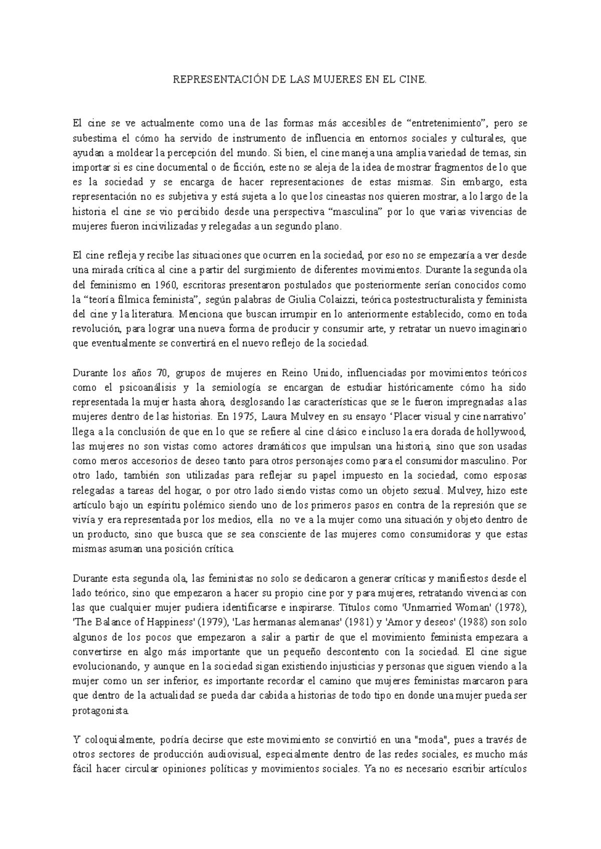 Michell Munoz Mujeres EN EL CINE - REPRESENTACIÓN DE LAS MUJERES EN EL ...