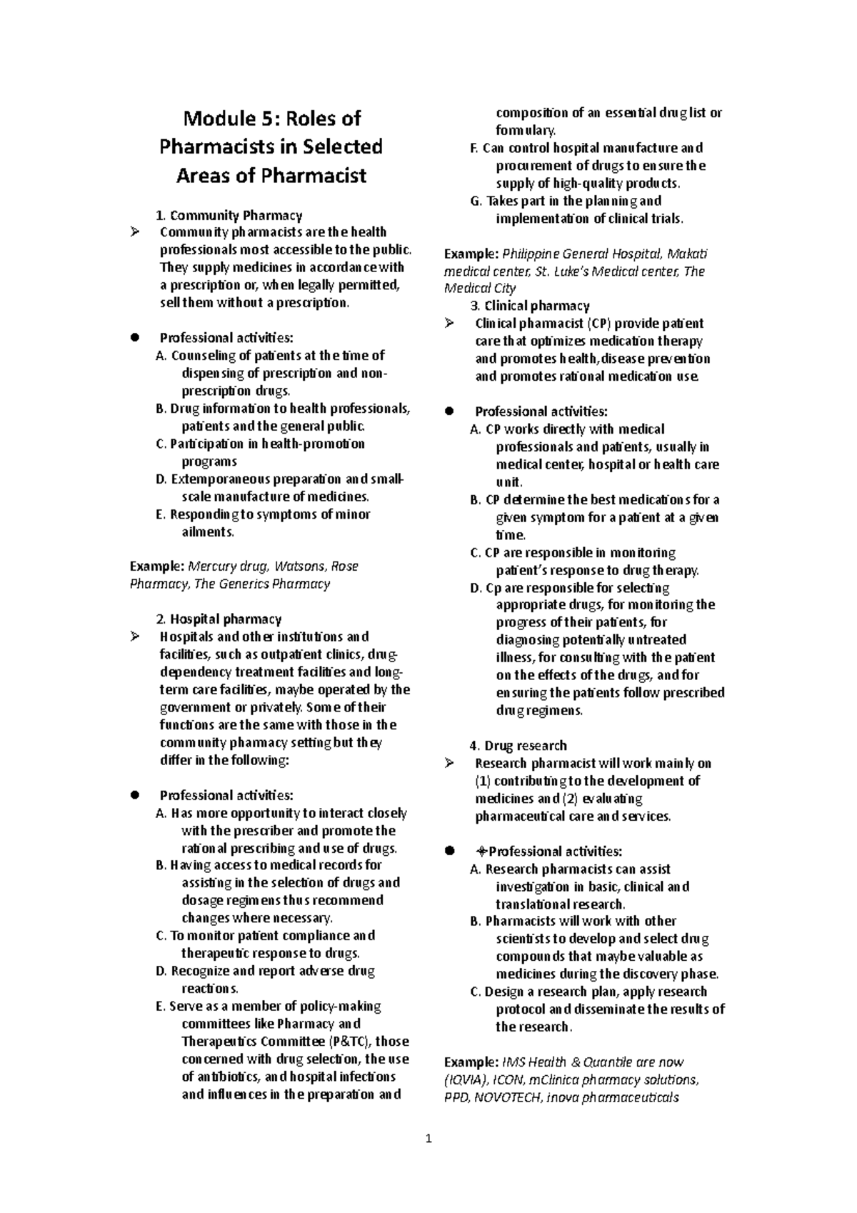 Perspective Reviewer - Module 5: Roles of Pharmacists in Selected Areas ...