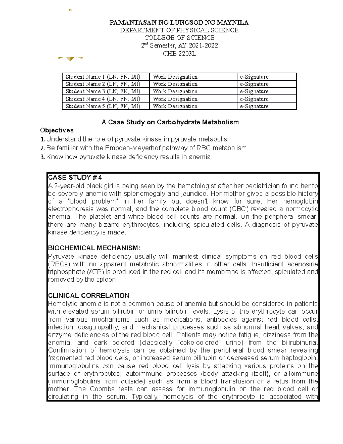 Case Study 4 - Carbohydrated Metabolism - PKD - DEPARTMENT OF PHYSICAL ...