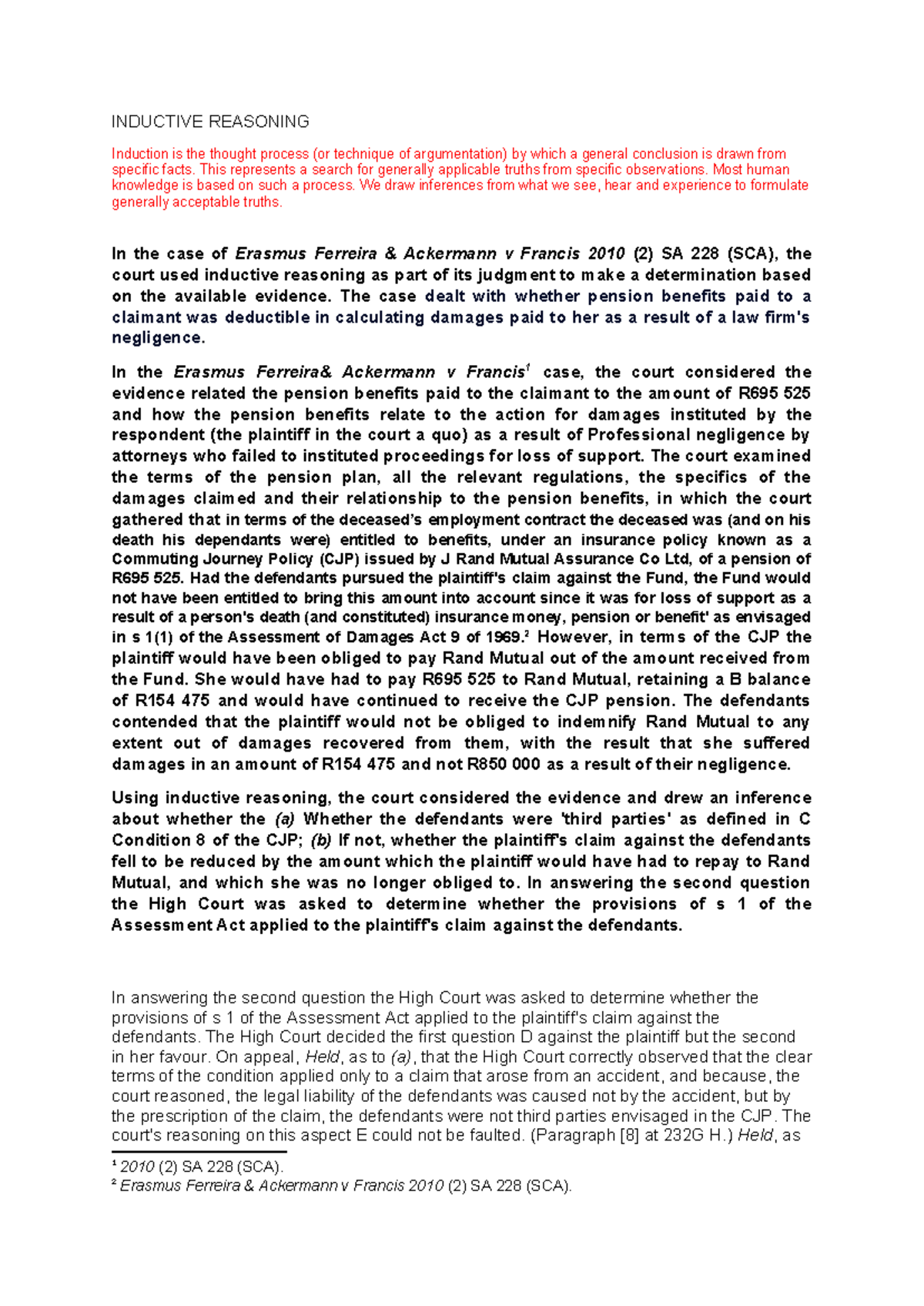 Xblaw PART 1 Inductive Reasoning - INDUCTIVE REASONING Induction is the ...