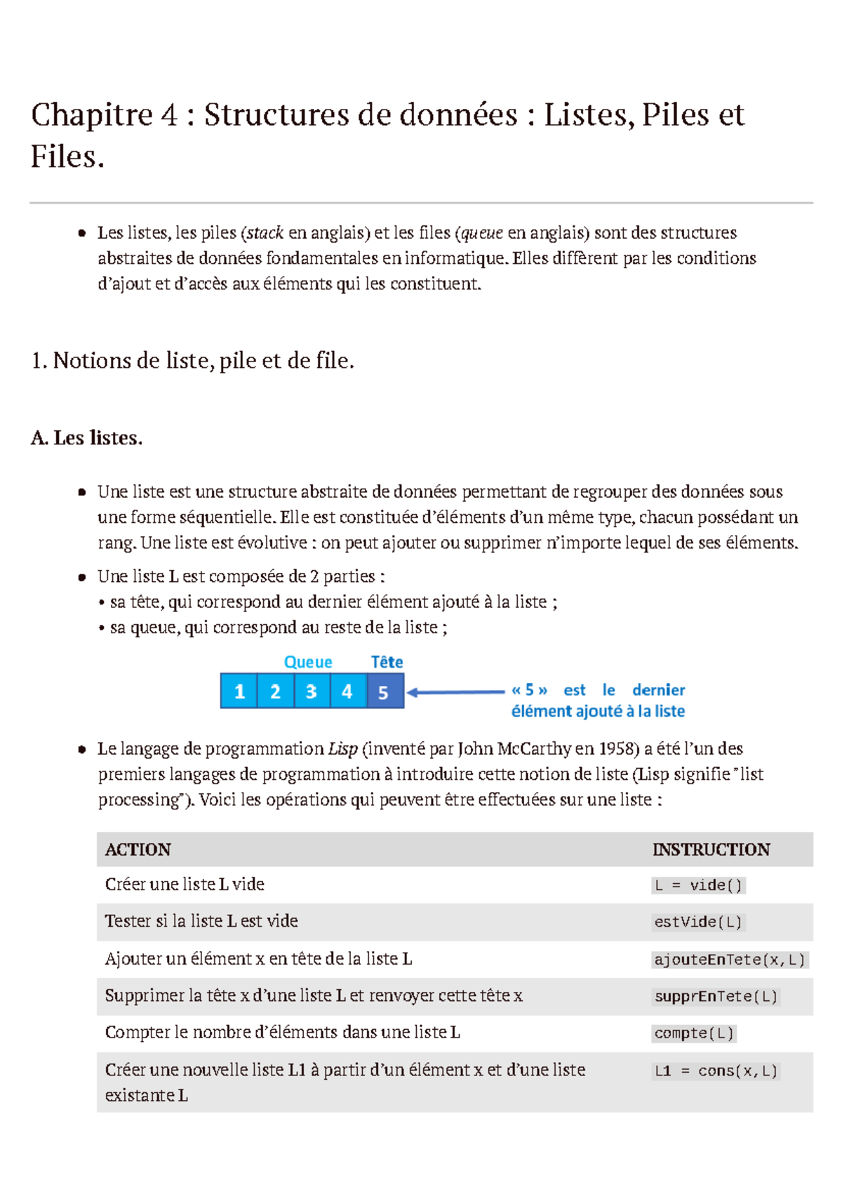 Chap 4 LPF - Listes Piles Files - Chapitre 4 : Structures de données ...