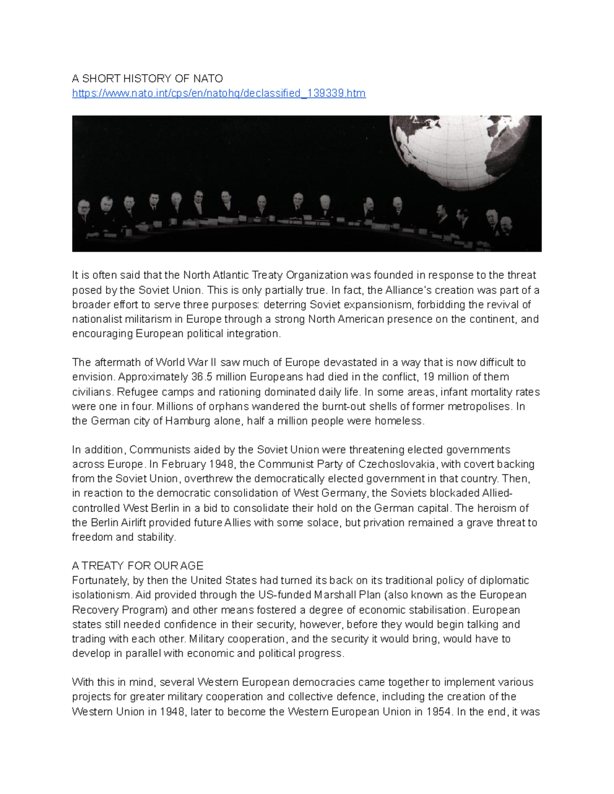 A Short History of NATO Text - A SHORT HISTORY OF NATO nato/cps/en ...