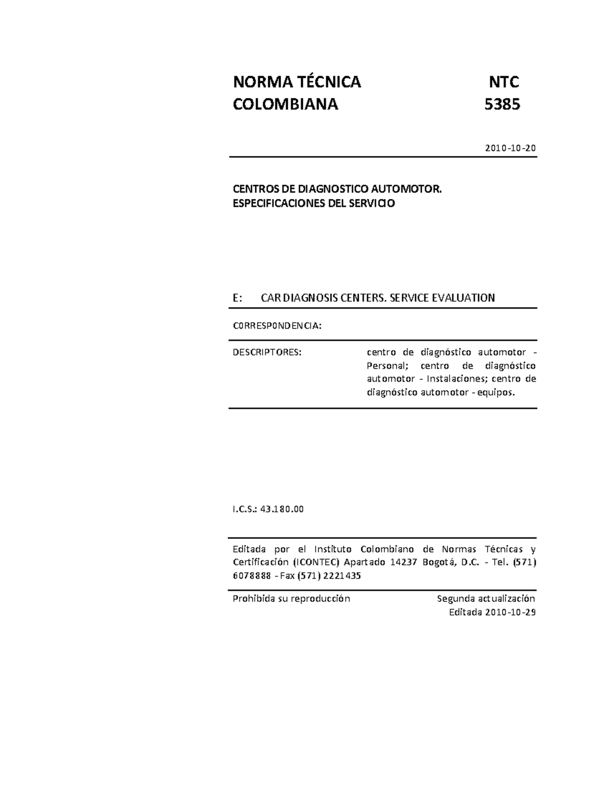 NTC 5385 2010 - NTC 5385 2010 - NORMA T.. NTC COLOMBIANA 5385 2010-10 ...