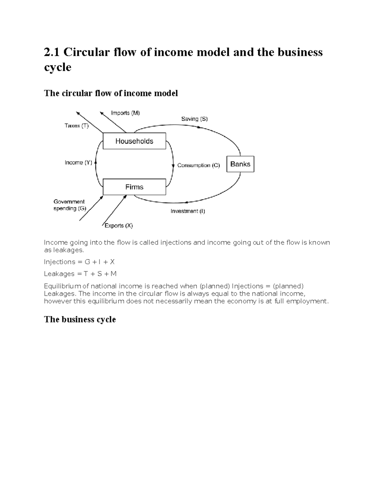 2.1 Circular flow of income model and the business cycle - Injections ...