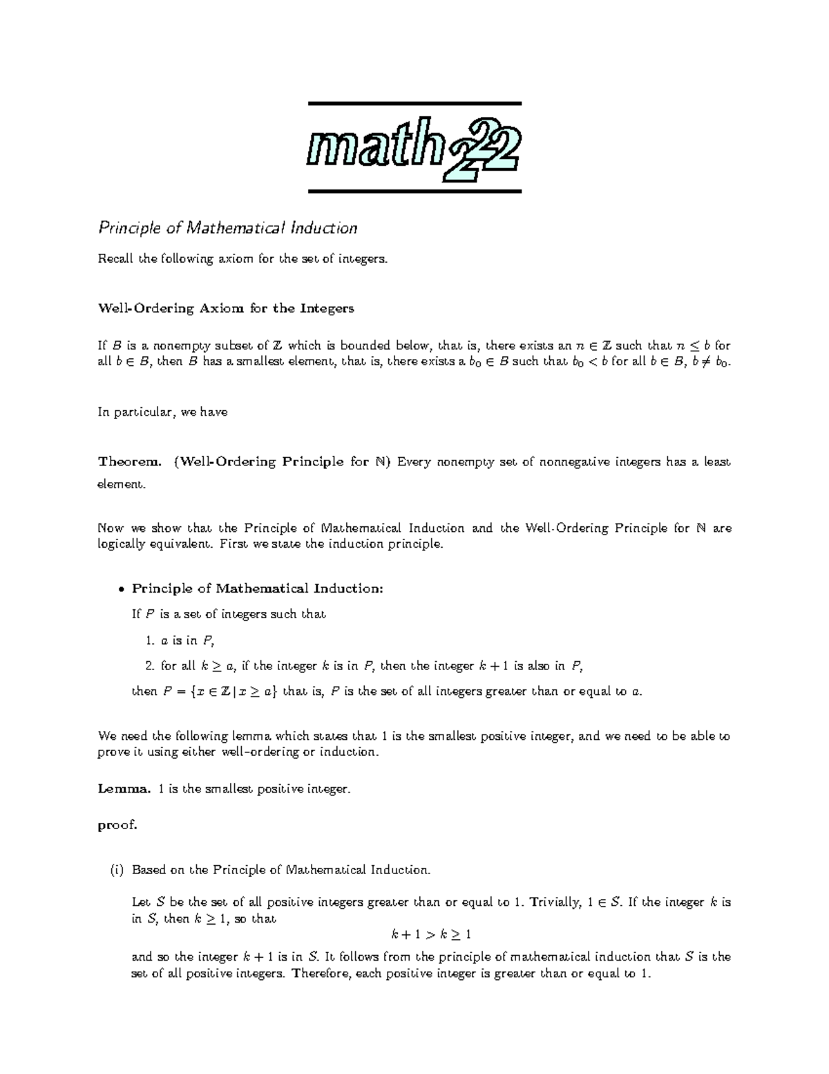 Induction - Principle of Mathematical Induction Recall the following ...