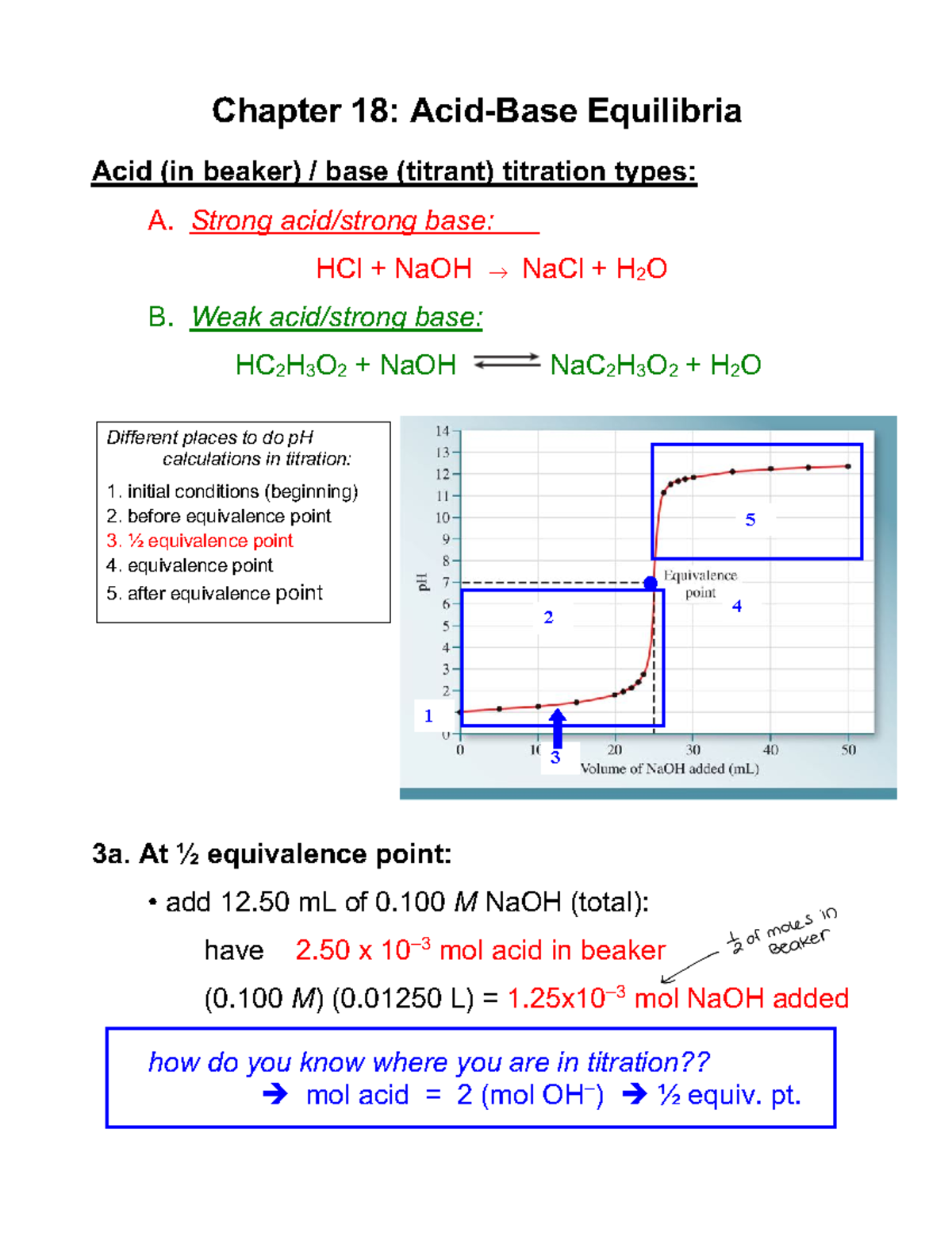 Chap 18 pt4 Acid-base titrations 3 Half Equiv pt - Chapter 18: Acid-Base Equilibria Acid (in ...