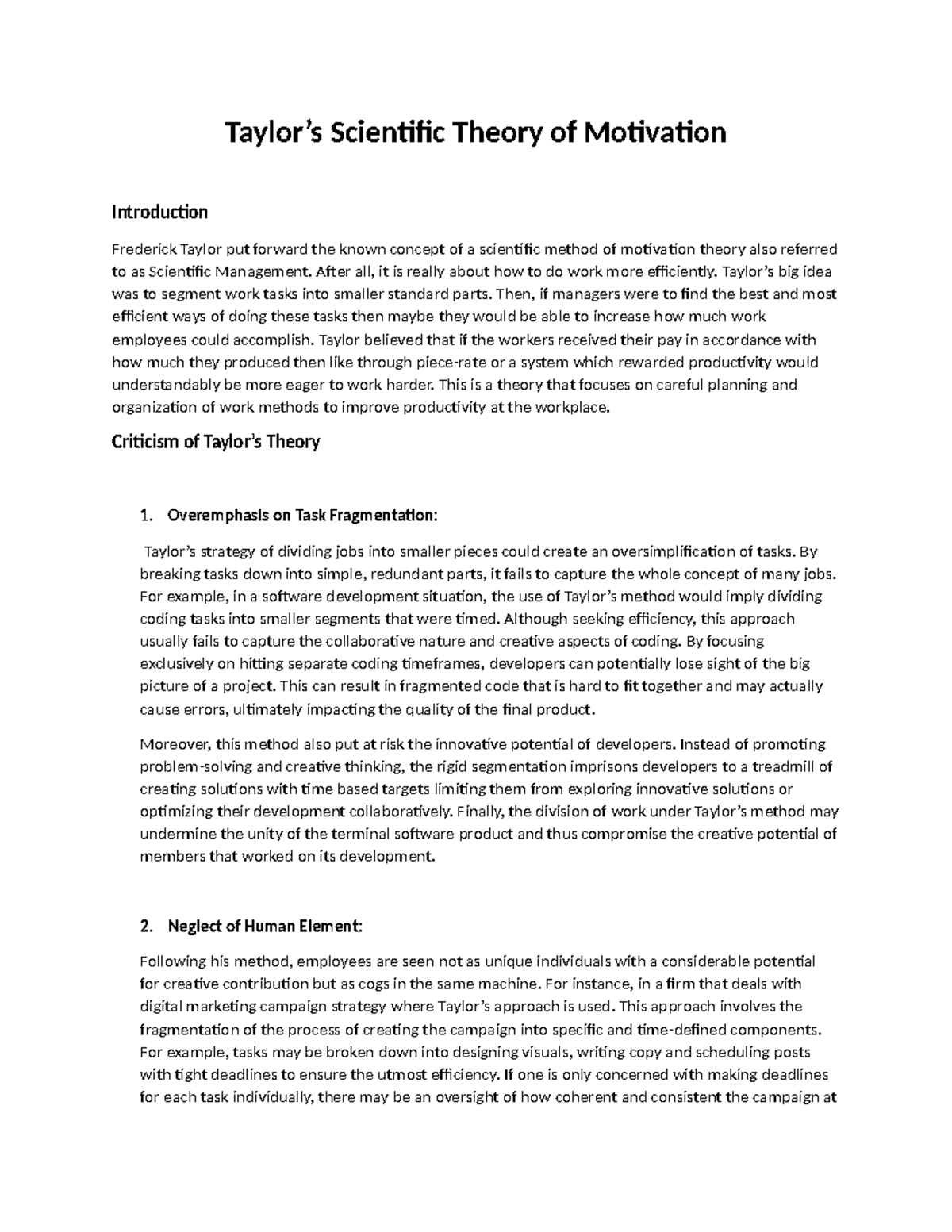 OB final project - Taylor’s Scientific Theory of Motivation ...