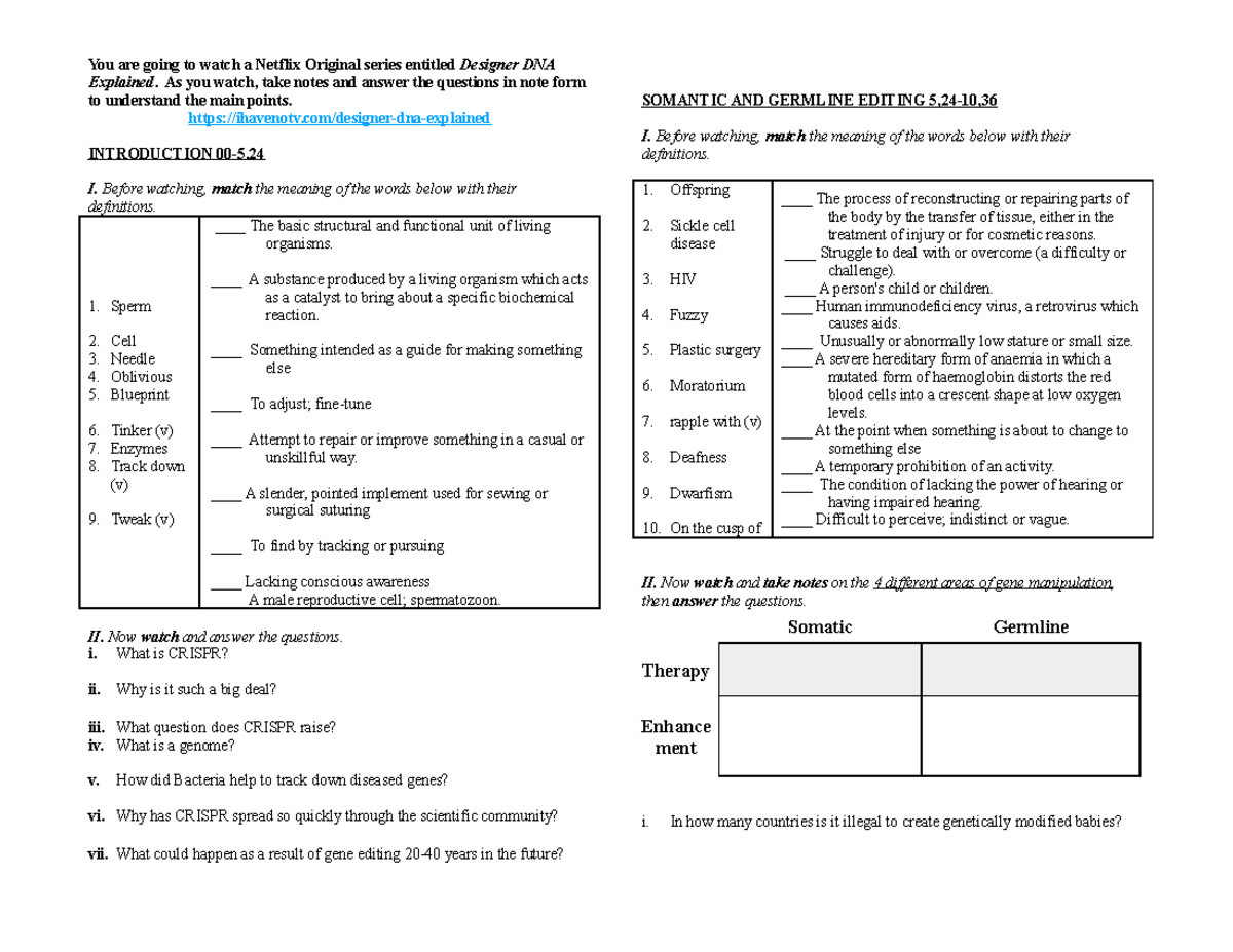 Unit 4 Designer DNA Listening - You are going to watch a Netflix ...