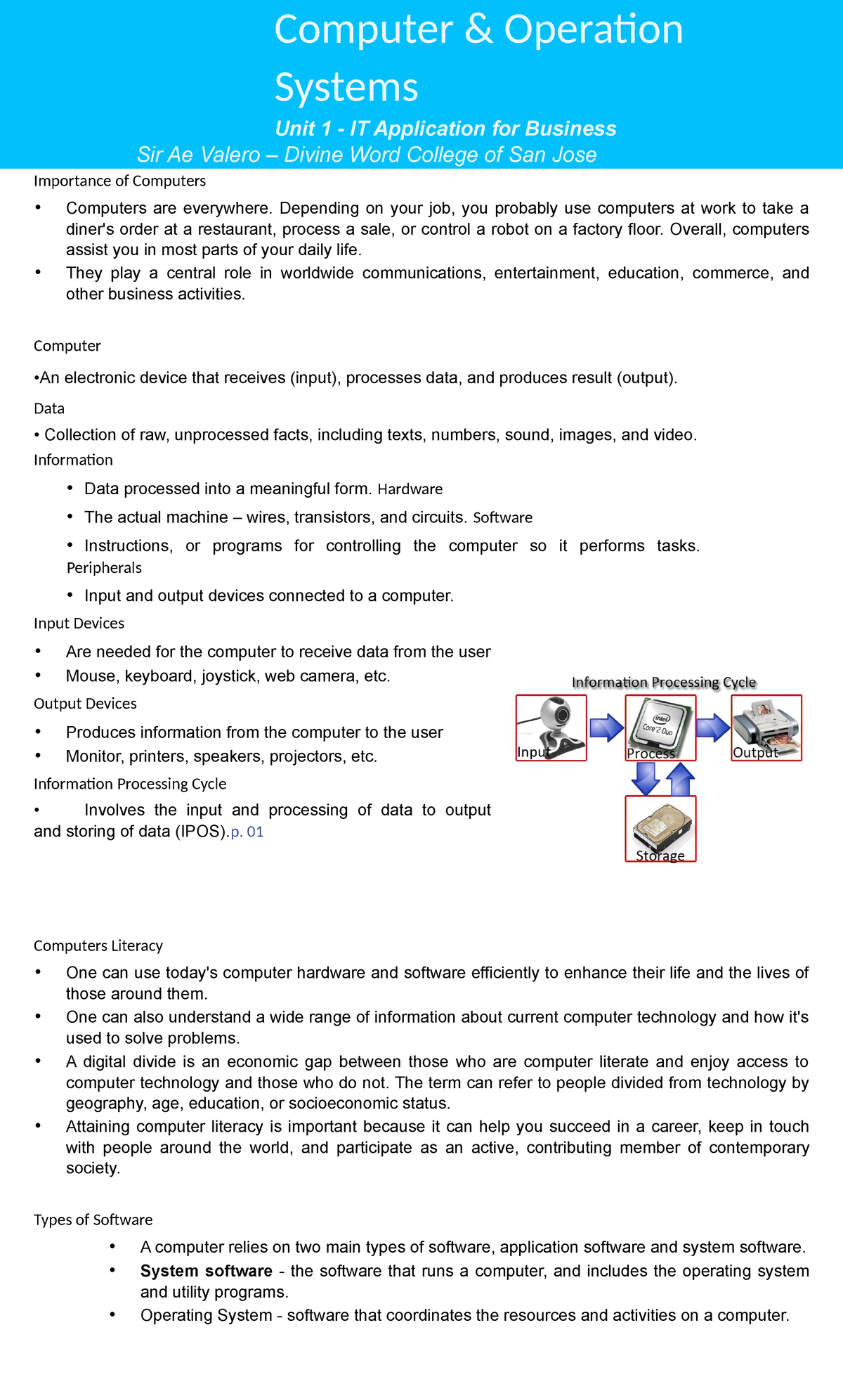 01 Handouts Computer and Operation Systems - Importance of Computers • Computers are everywhere ...