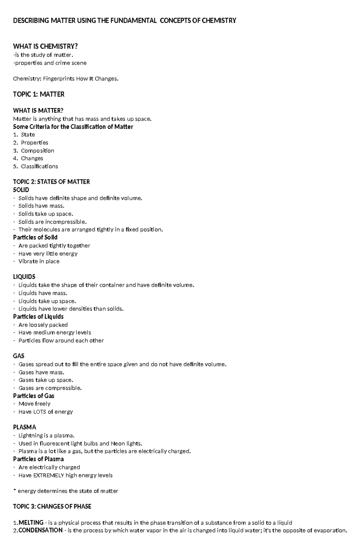 ORGANIC CHEMISTRY NOTES - DESCRIBING MATTER USING THE FUNDAMENTAL ...