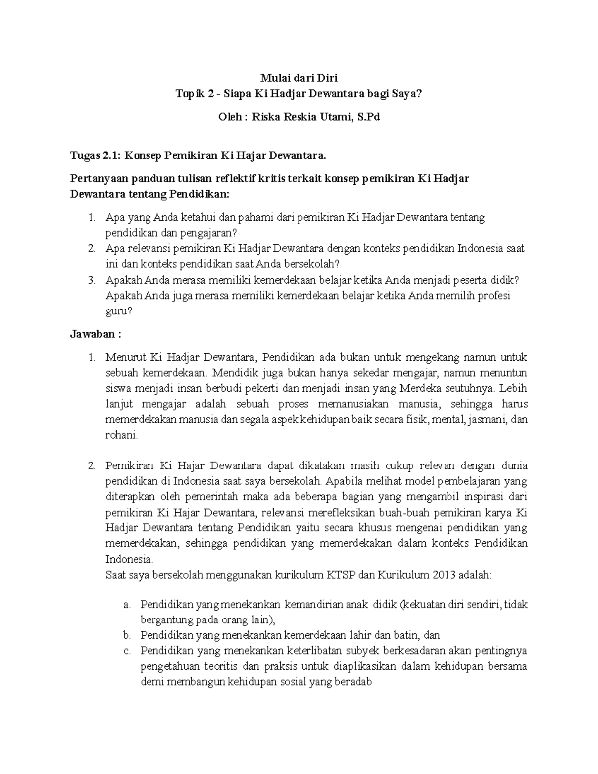 Riska Reskia Utami - Mulai dari Diri Topik 2 Filosofi Pendidikan ...