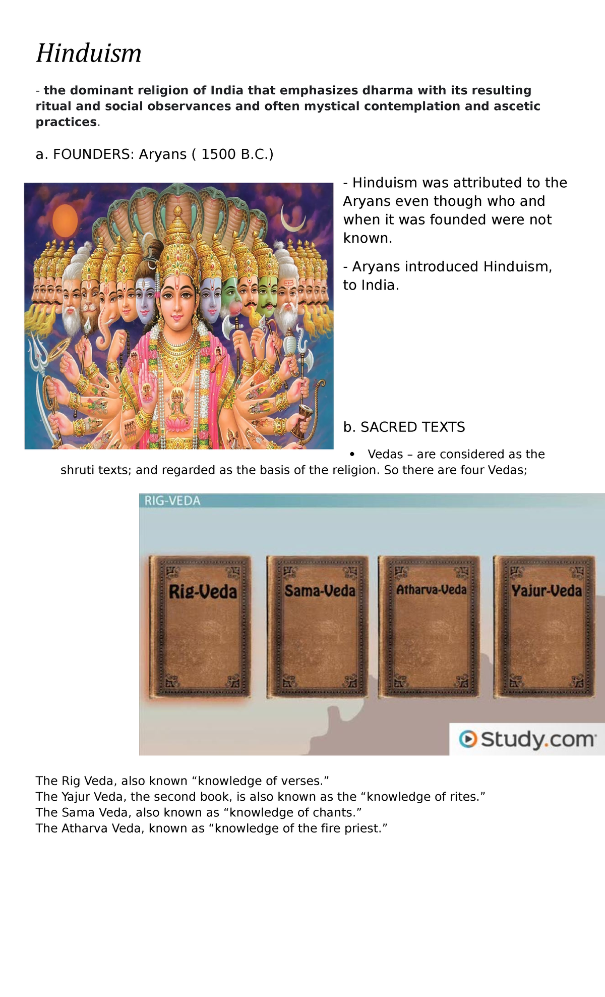 Hinduism - lecture notes - Hinduism the dominant religion of India that ...