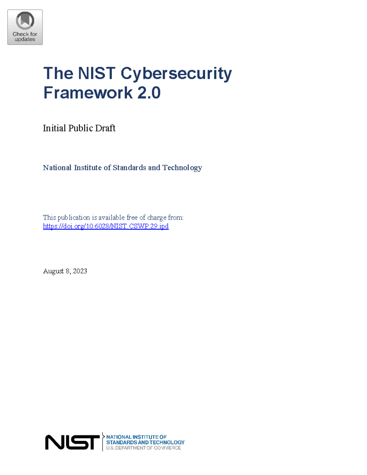 NIST Cybersecurity Framework 2.0 - August 2023 - The NIST Cybersecurity ...