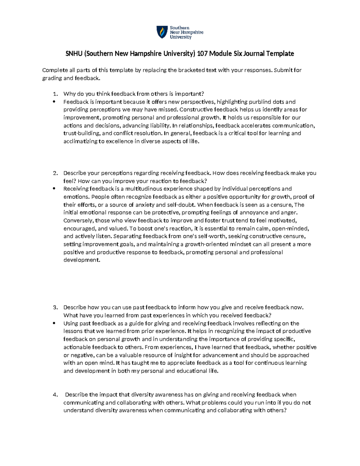 Module 6 Journal - SNHU (Southern New Hampshire University) 107 Module ...