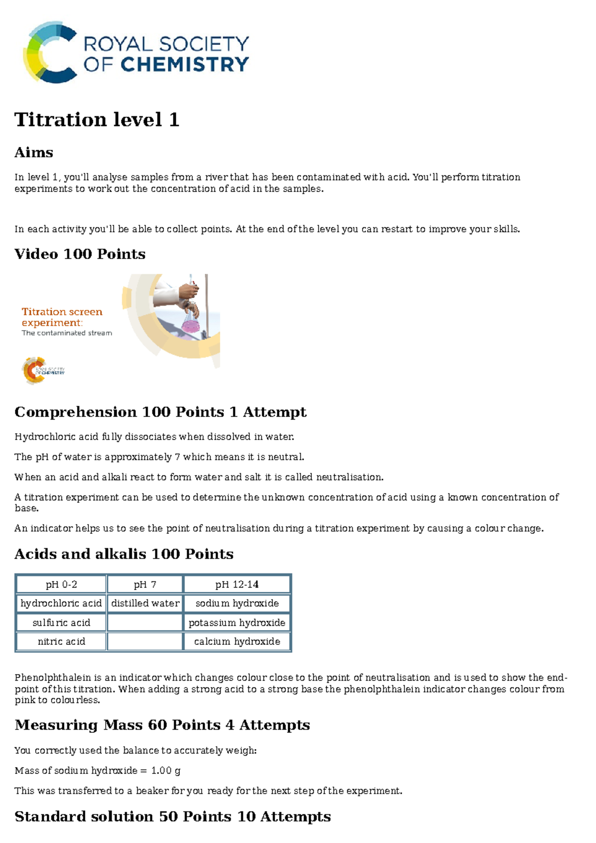 Titration level 1 labnotebook - Titration level 1 Aims In level 1, you ...