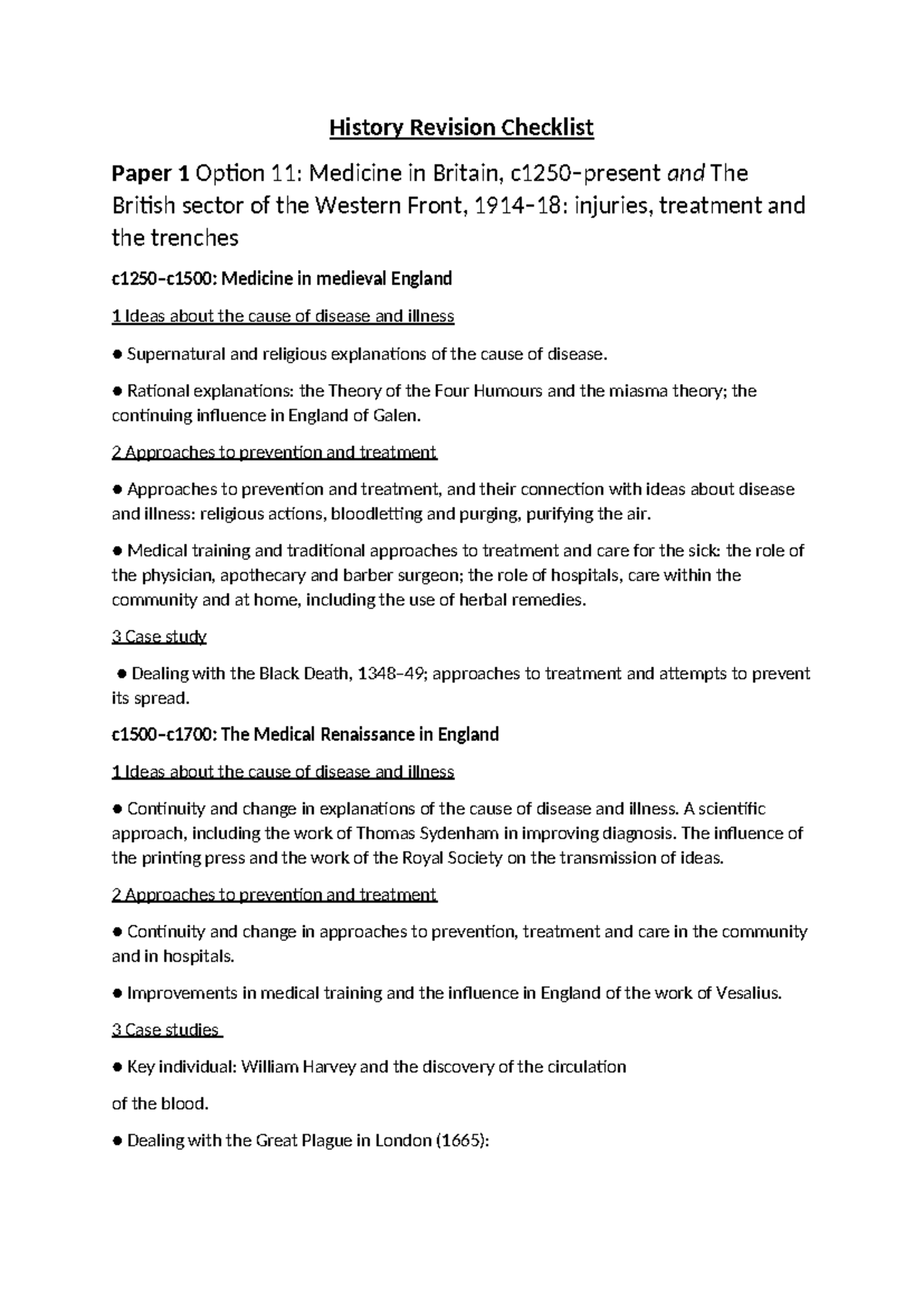Paper 1 Revision Checklist - History Revision Checklist Paper 1 Option ...