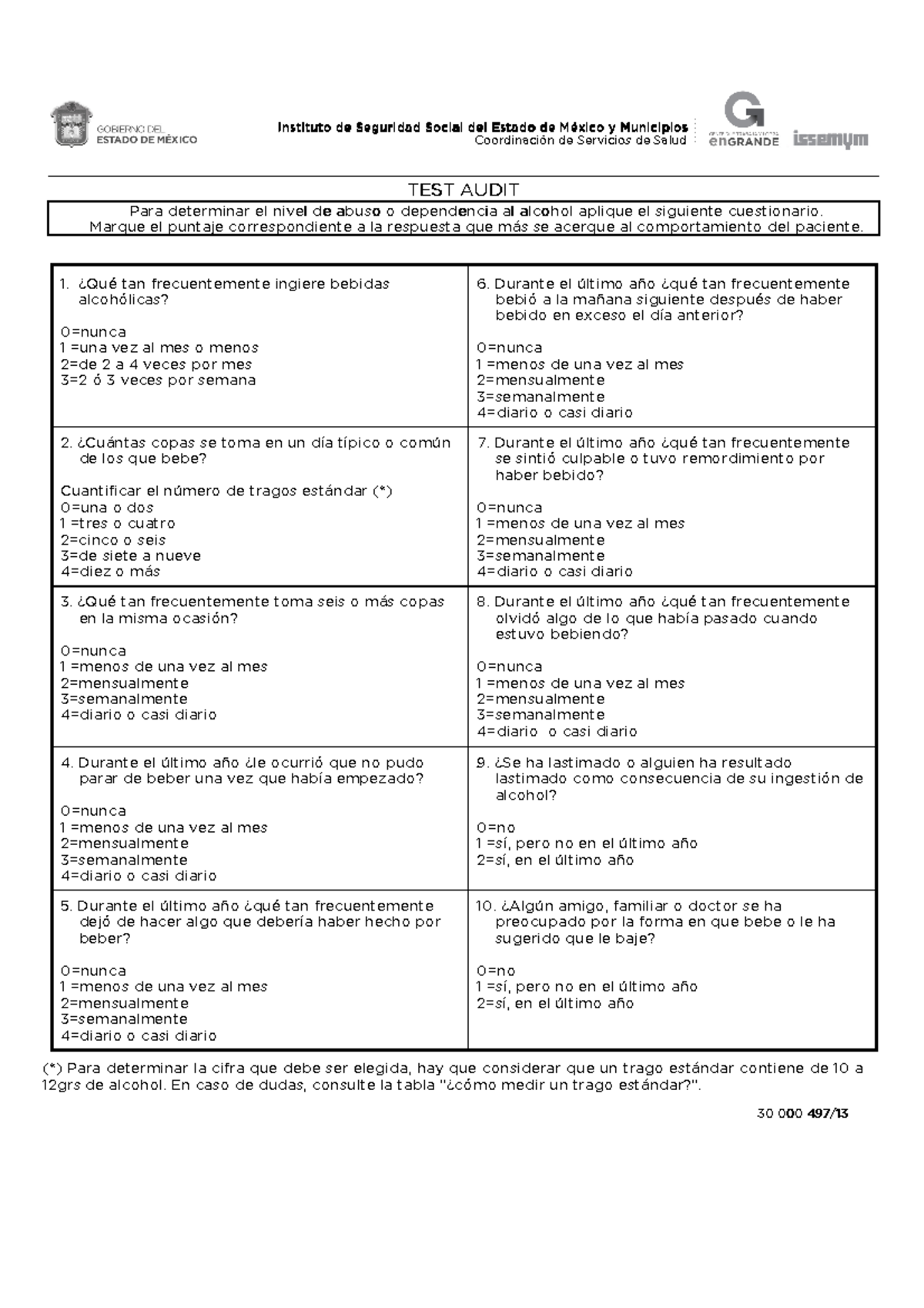 Test Audit - fue desarrollado por la Organización Mundial de la Salud ...