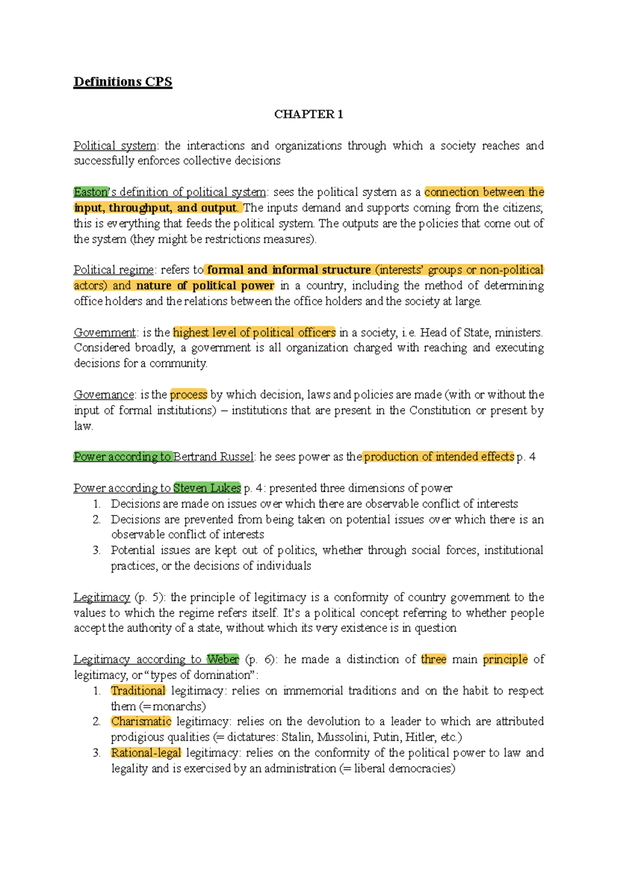 Definitions and concepts - CPS - Definitions CPS CHAPTER 1 Political system: the interactions ...