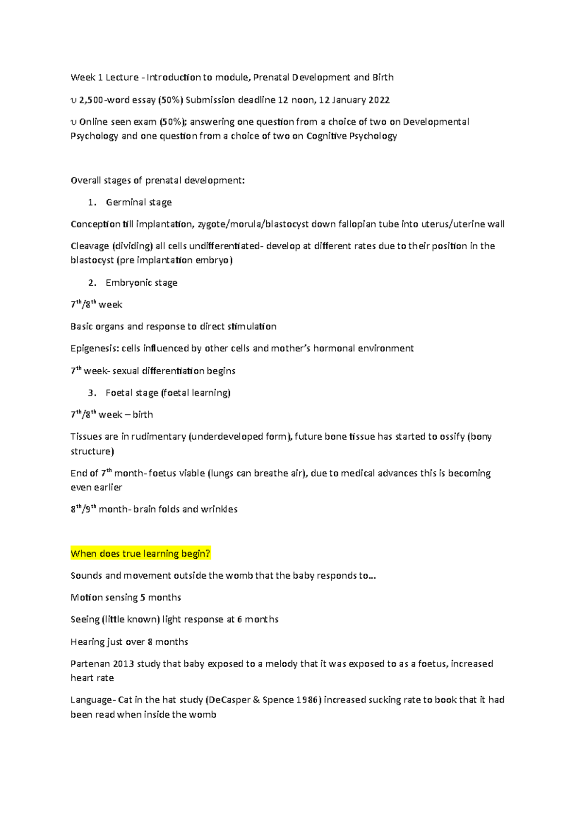 Prenatal Development and Birth - Studocu