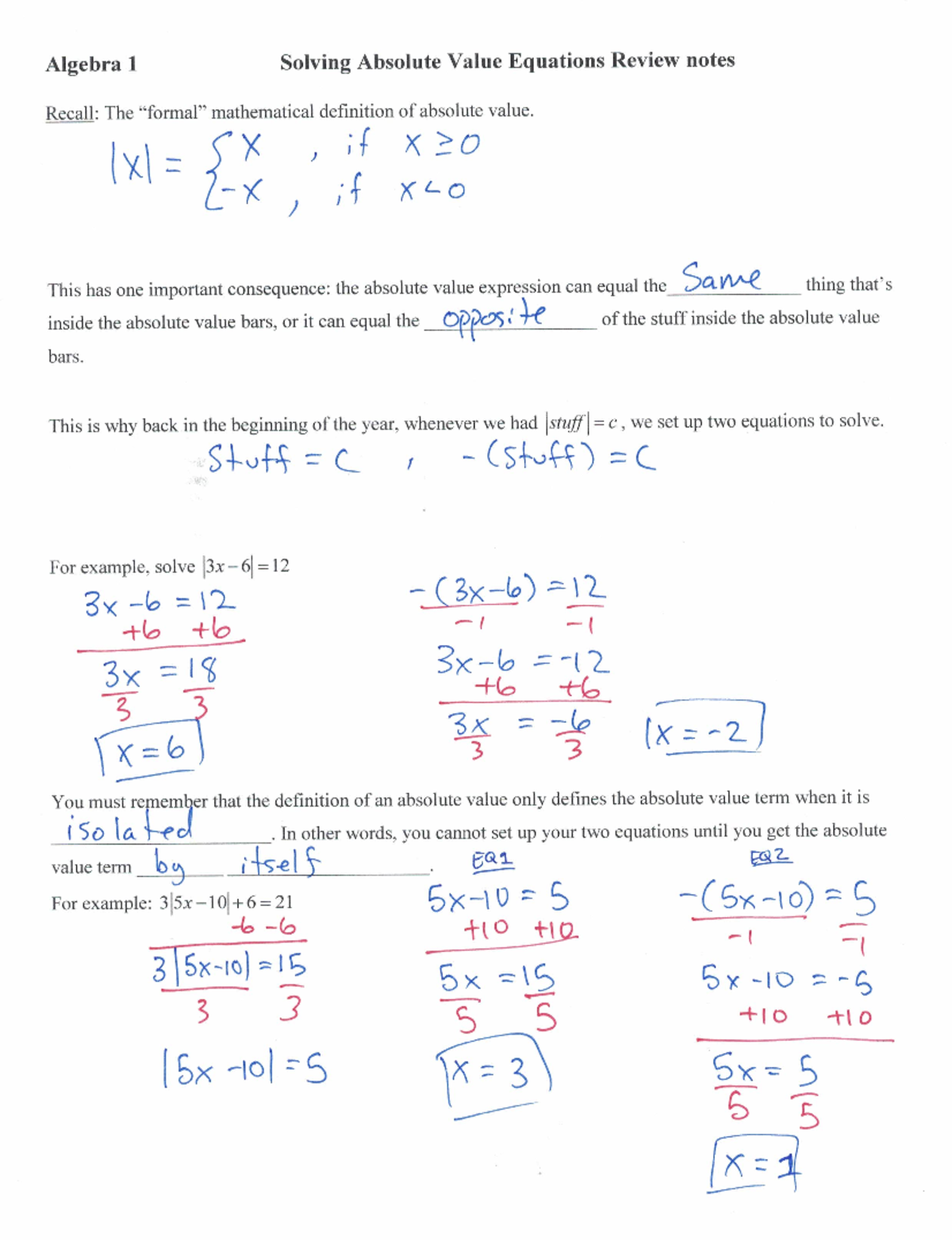 10-21-16. Review Absolute Value Equations notes Completed - Studocu