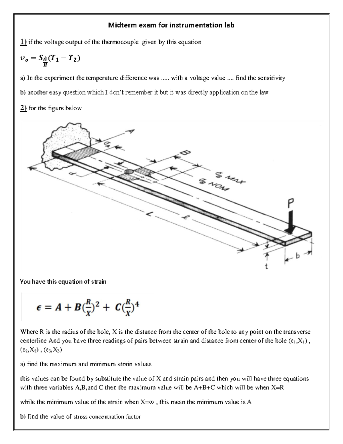 Mid exam of instru lab By IME - Midterm exam for instrumentation lab 1 ...