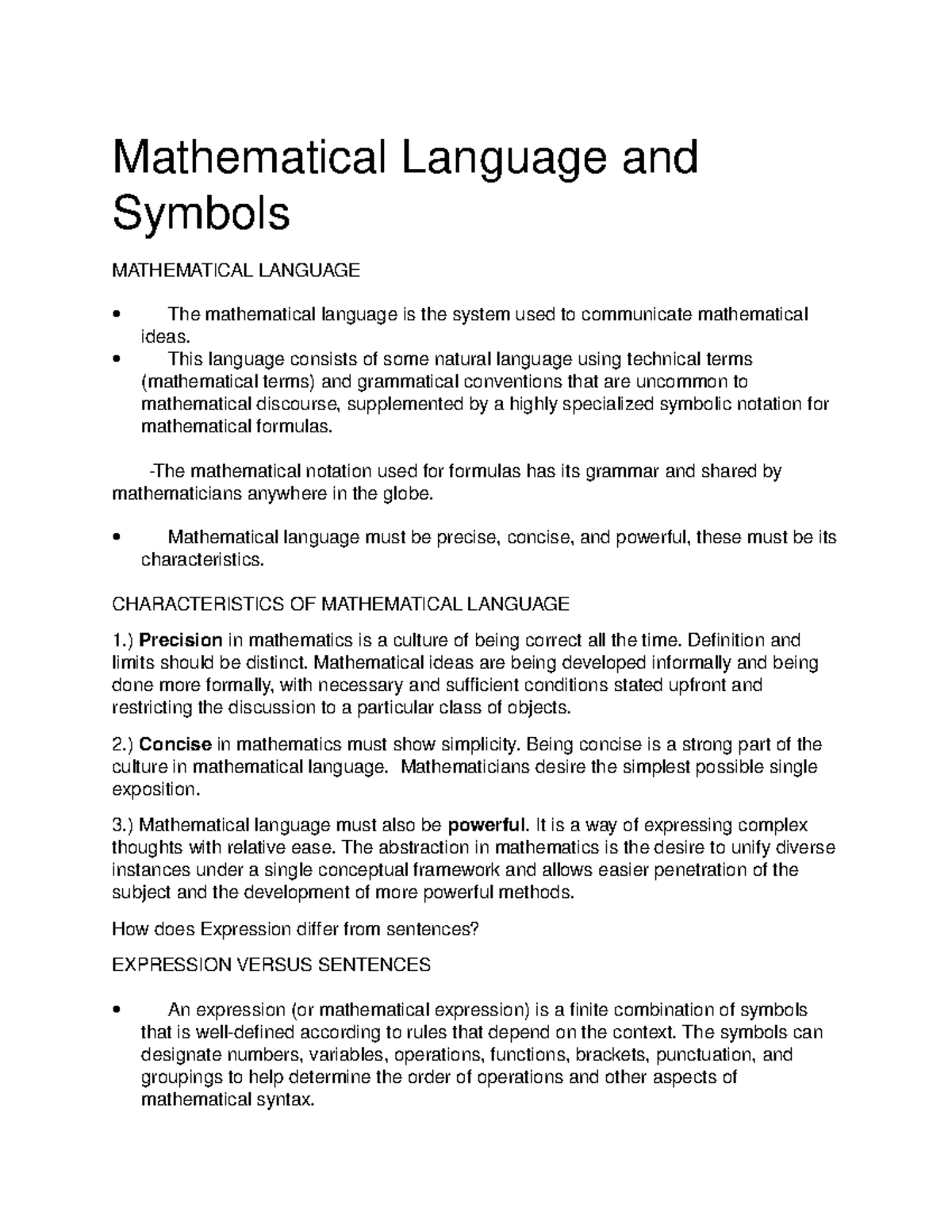 Mathematical Language And Symbols Mat Hemat Ical Language And Symbol