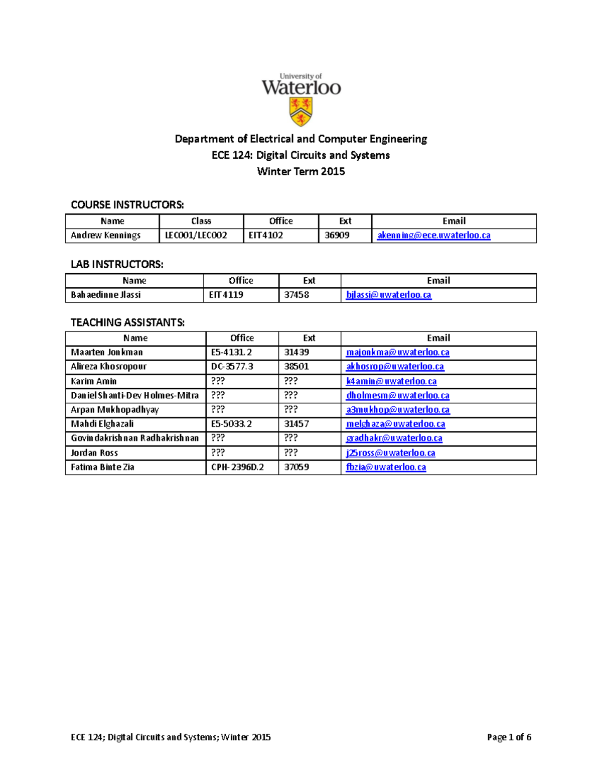 Course overview - Department of Electrical and Computer Engineering ECE ...