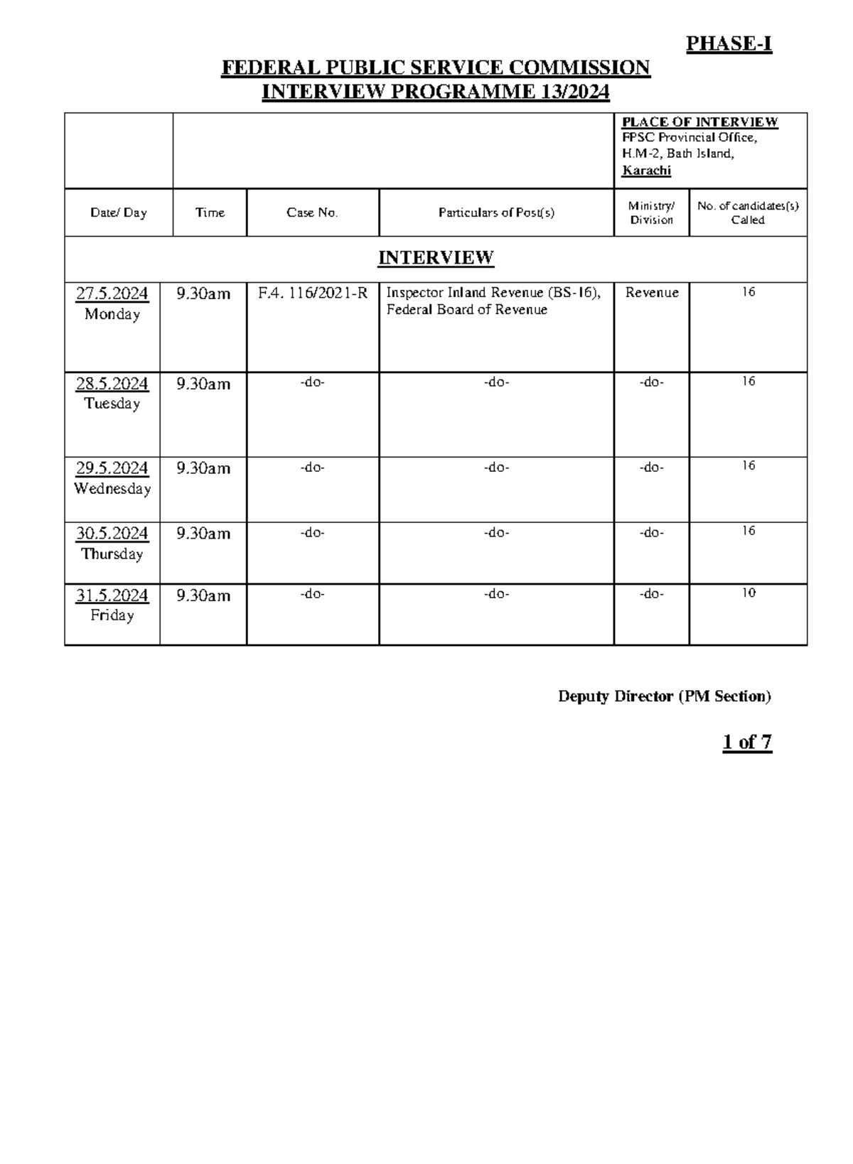 Interview Prog No2 - PHASE-I FEDERAL PUBLIC SERVICE COMMISSION ...