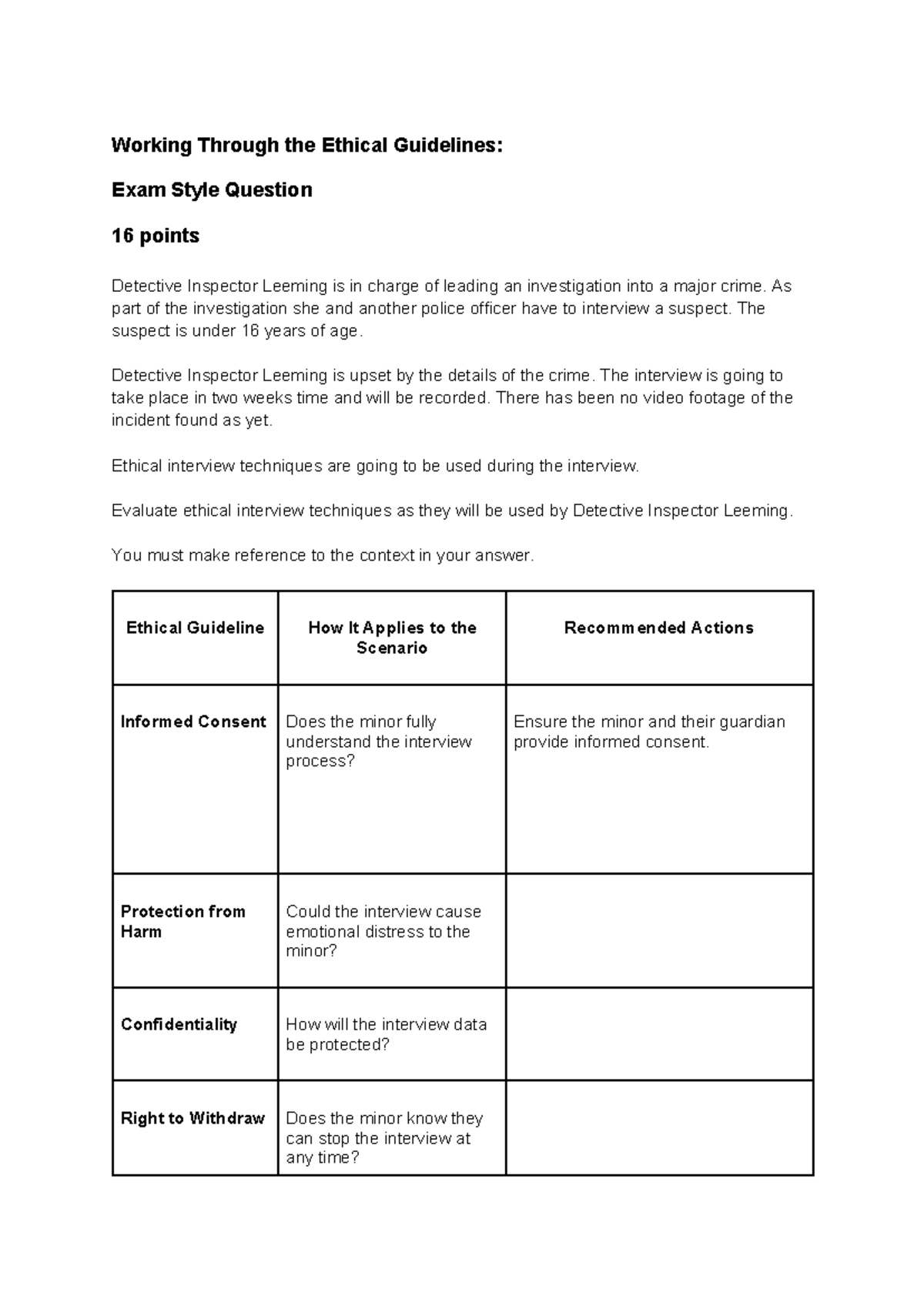 Working Through the Ethical Guidelines Worksheet - Working Through the ...