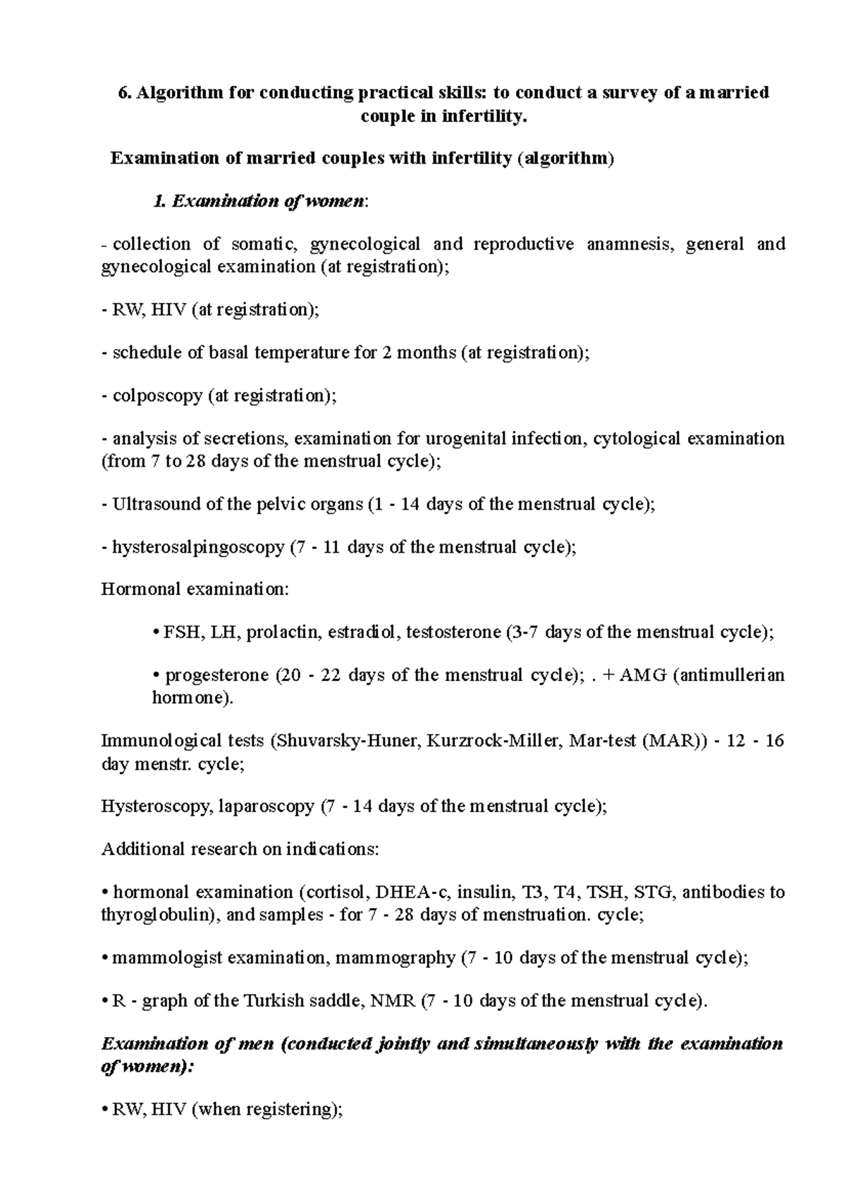 Examination of married couples with infertility (algorithm) - Algorithm ...