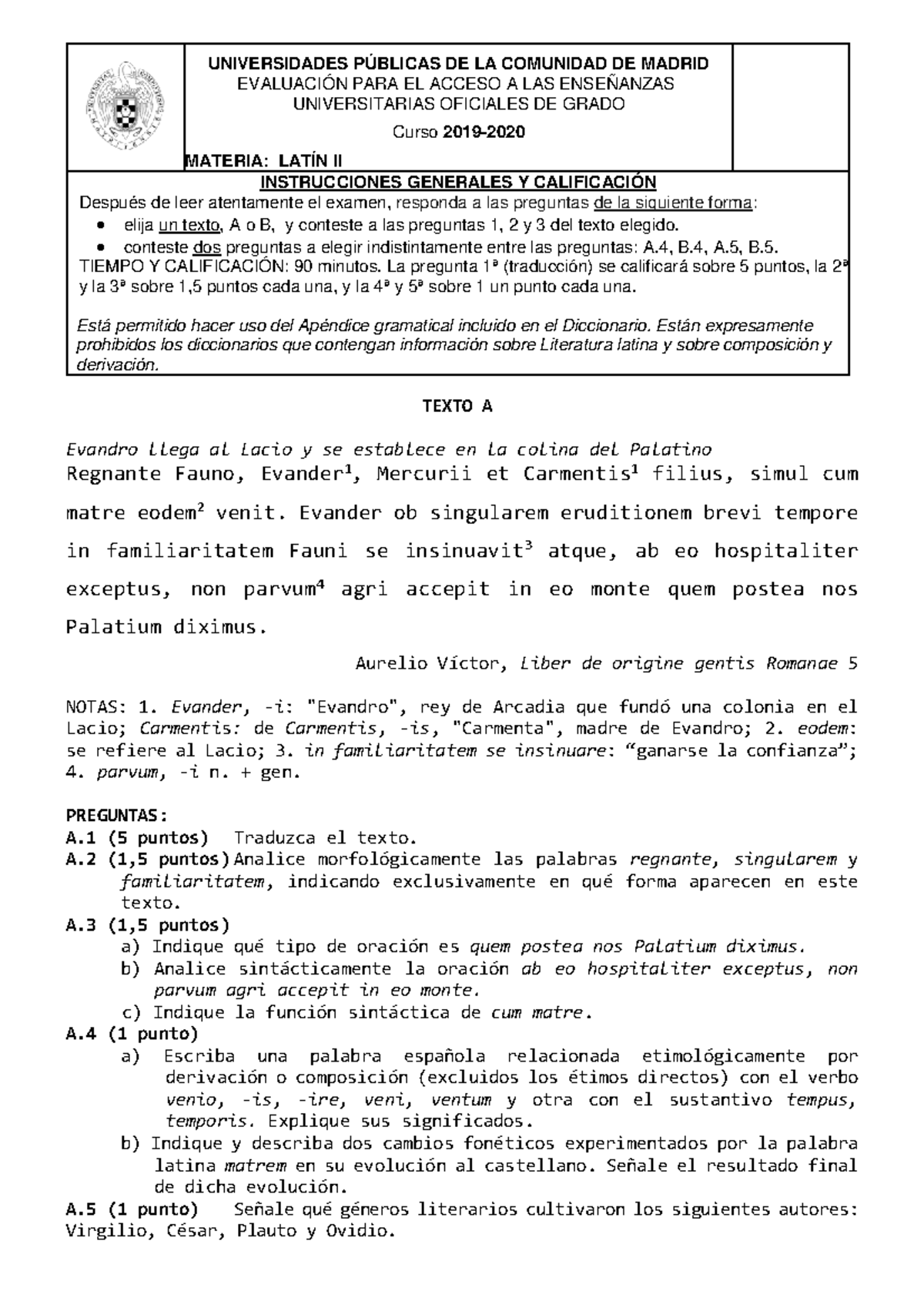 Latin-ii - UNIVERSIDADES PÚBLICAS DE LA COMUNIDAD DE MADRID EVALUACIÓN ...