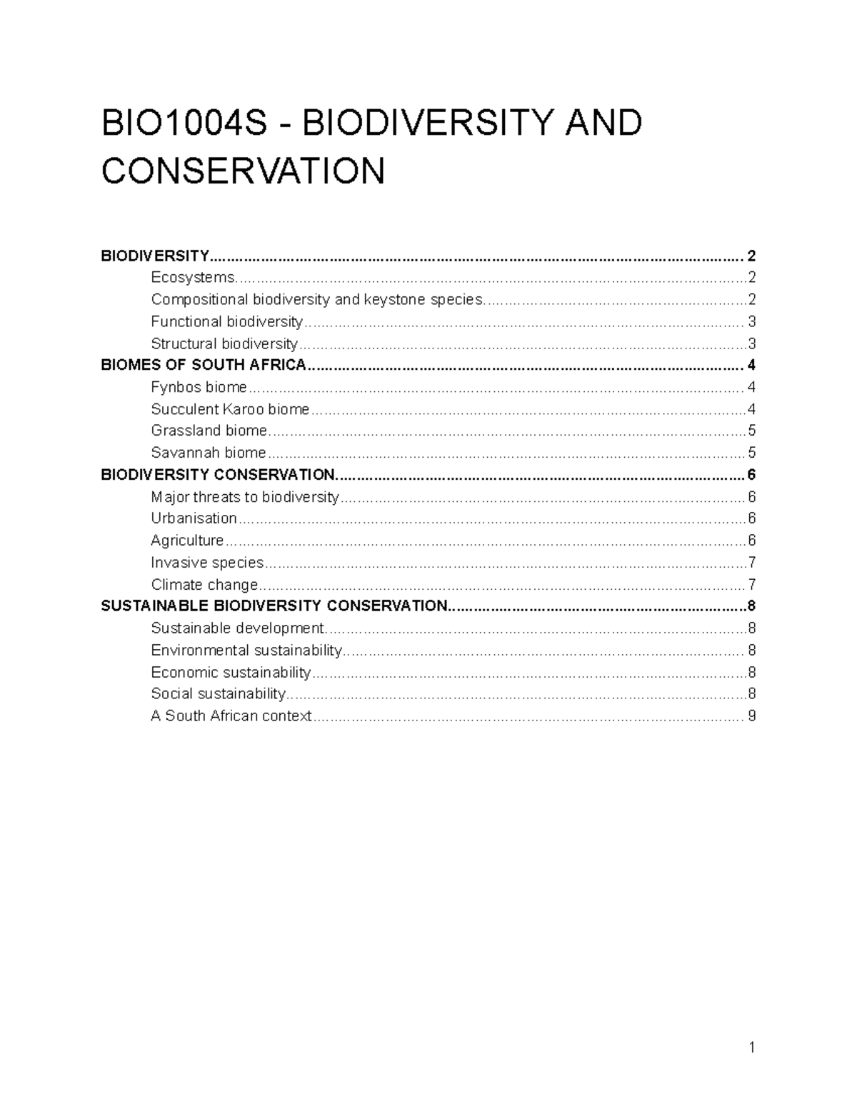 BIO1004S - Biodiversity AND Conservation - BIO1004S - BIODIVERSITY AND ...