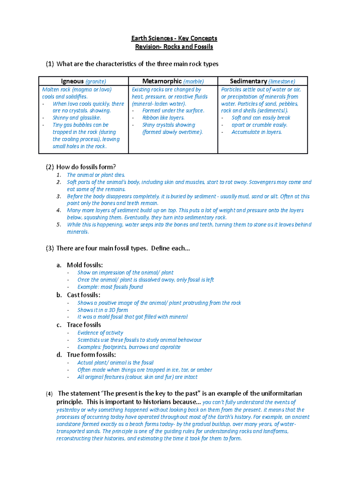 Wk8 Earth sciences revision sheet - Earth Sciences - Key Concepts ...