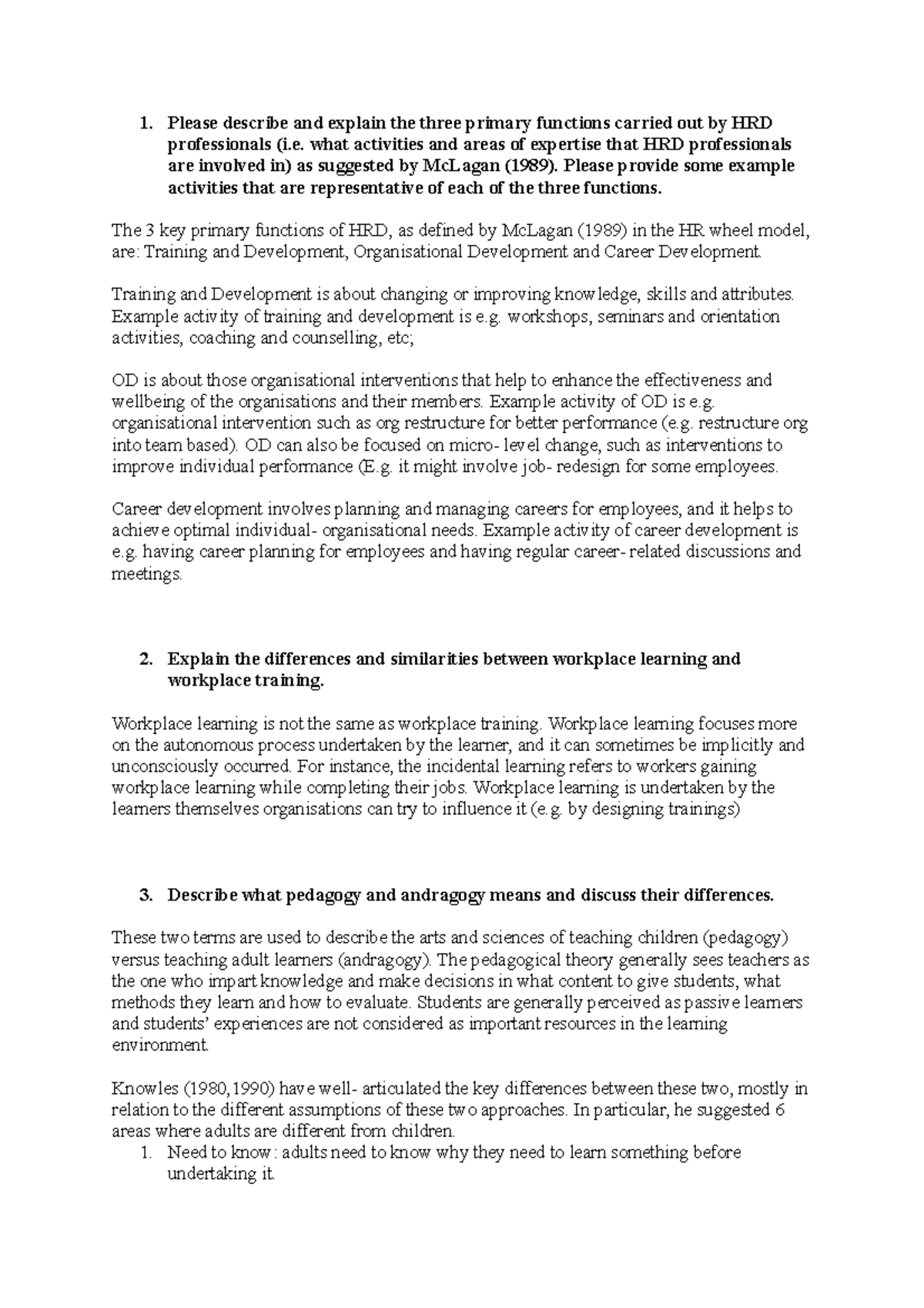 HRD EXAM Questions - notes - Please describe and explain the three ...