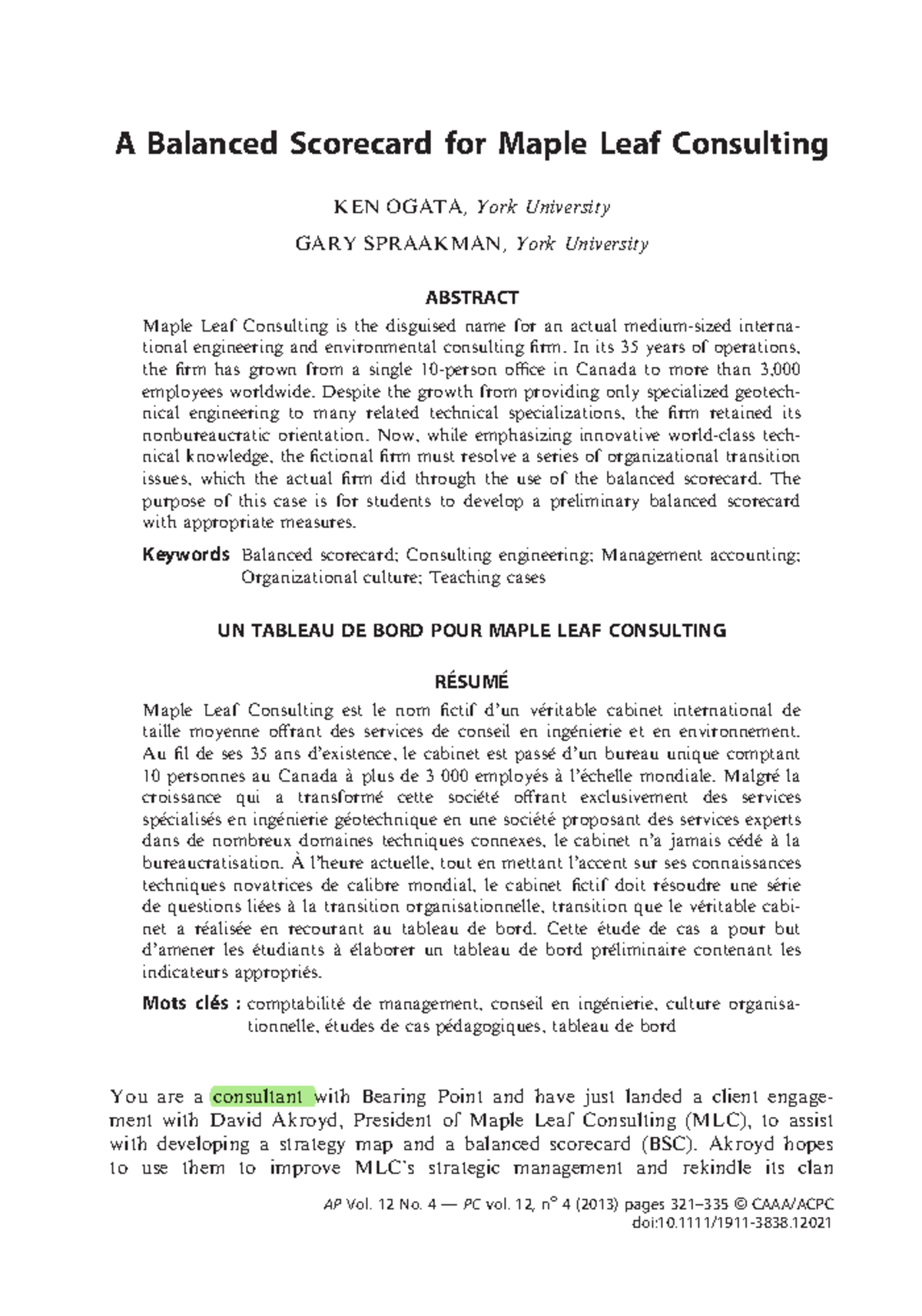 MLC case for EPM assignment - A Balanced Scorecard for Maple Leaf ...