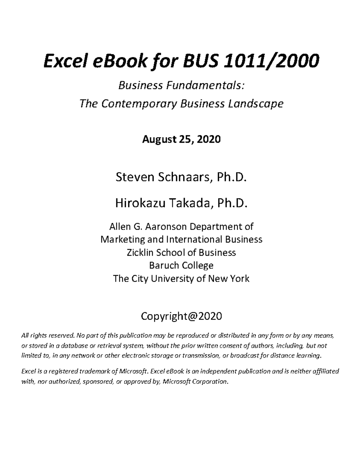 Excel e Book BUS 1011.2000 Fall 2020 - Excel eBook for BUS 1011 ...