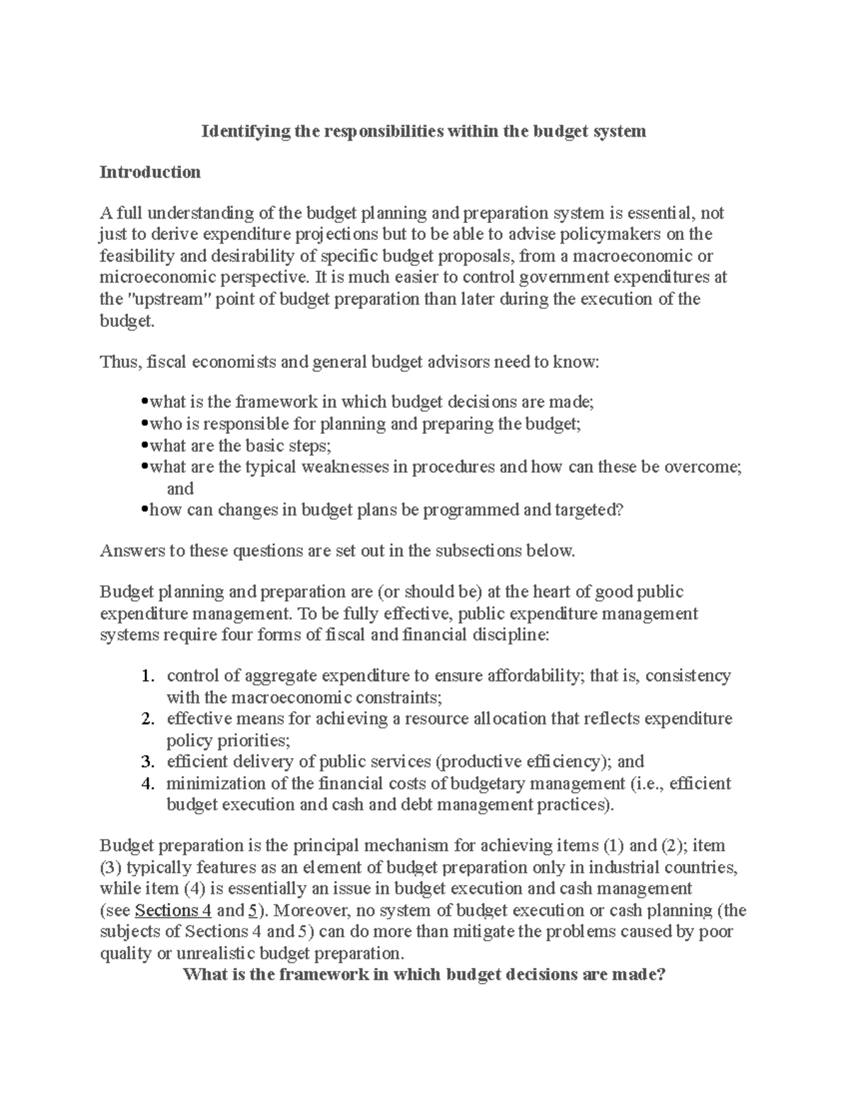 Identifying the responsibilities within the budget system - Identifying ...