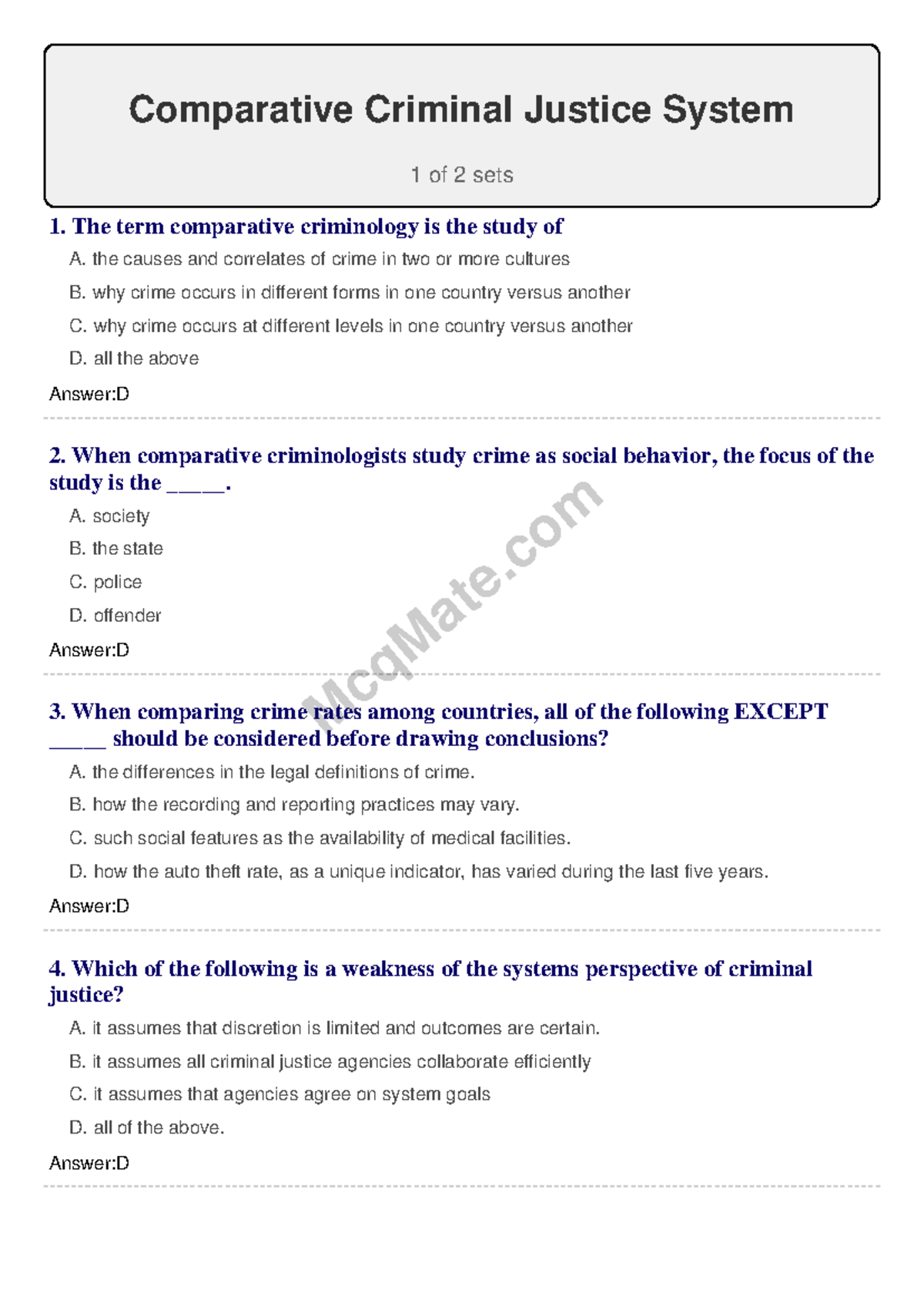Comparative-criminal-justice-system [set 1] - McqMate Comparative ...
