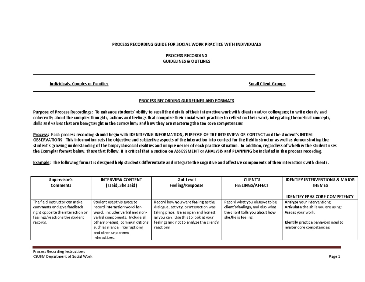 Process Recording Instructions - Process Recording Instructions PROCESS ...