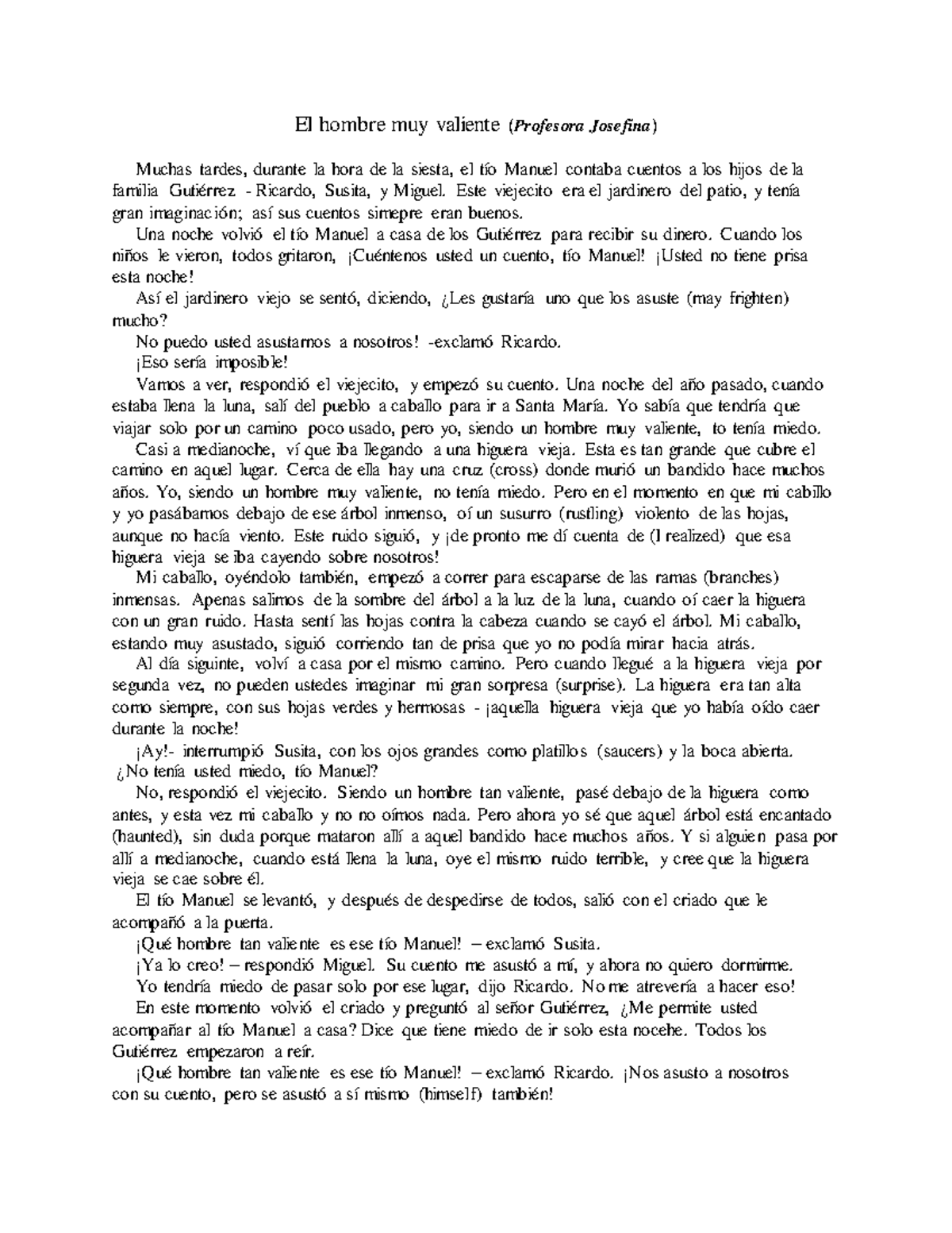 El hombre muy valiente y palabras para aprender - El hombre muy ...