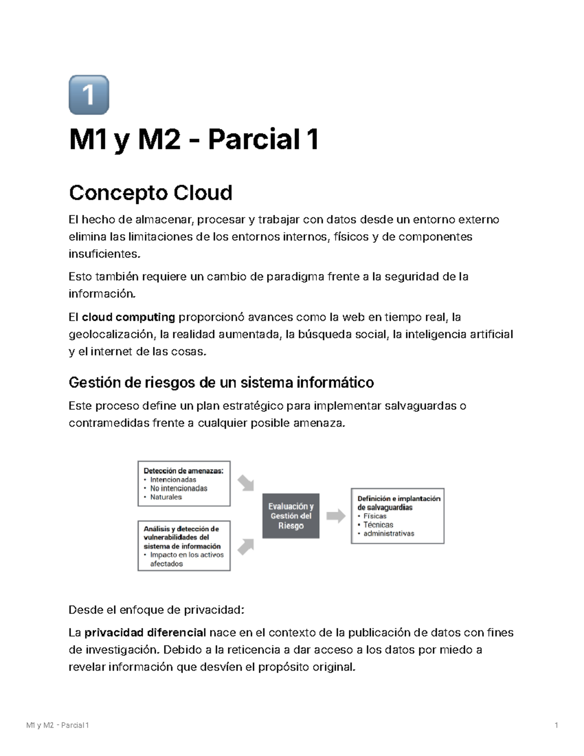Computación en la Nube - M1 Resumen - 󾠮 M1 y M2 - Parcial 1 Concepto Cloud El hecho de almacenar ...