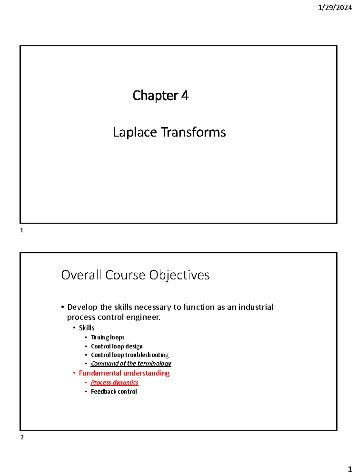 Chapter 4 Laplace Transform - Chapter 4 Laplace Transforms Overall Course Objectives Develop the ...