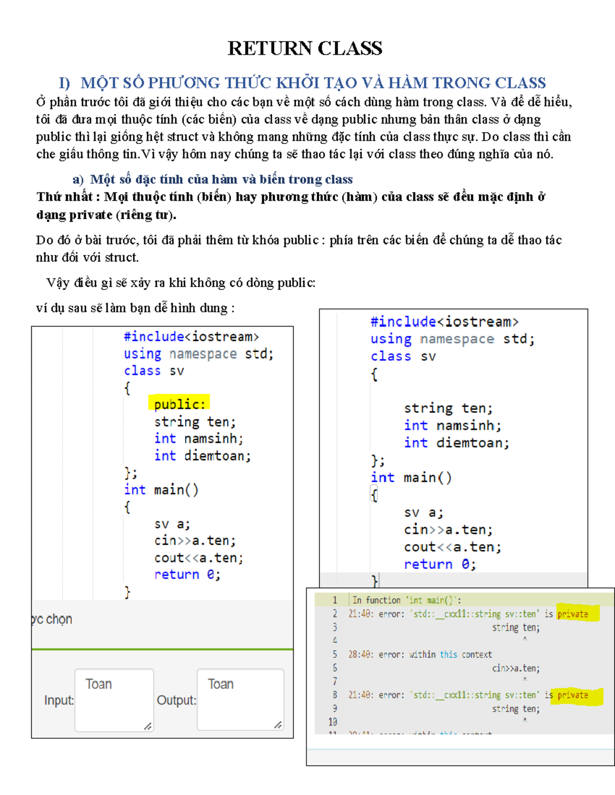 Return Class - aaaaaaaaa - RETURN CLASS I) MỘT SỐ PHƯƠNG THỨC KHỞI TẠO ...