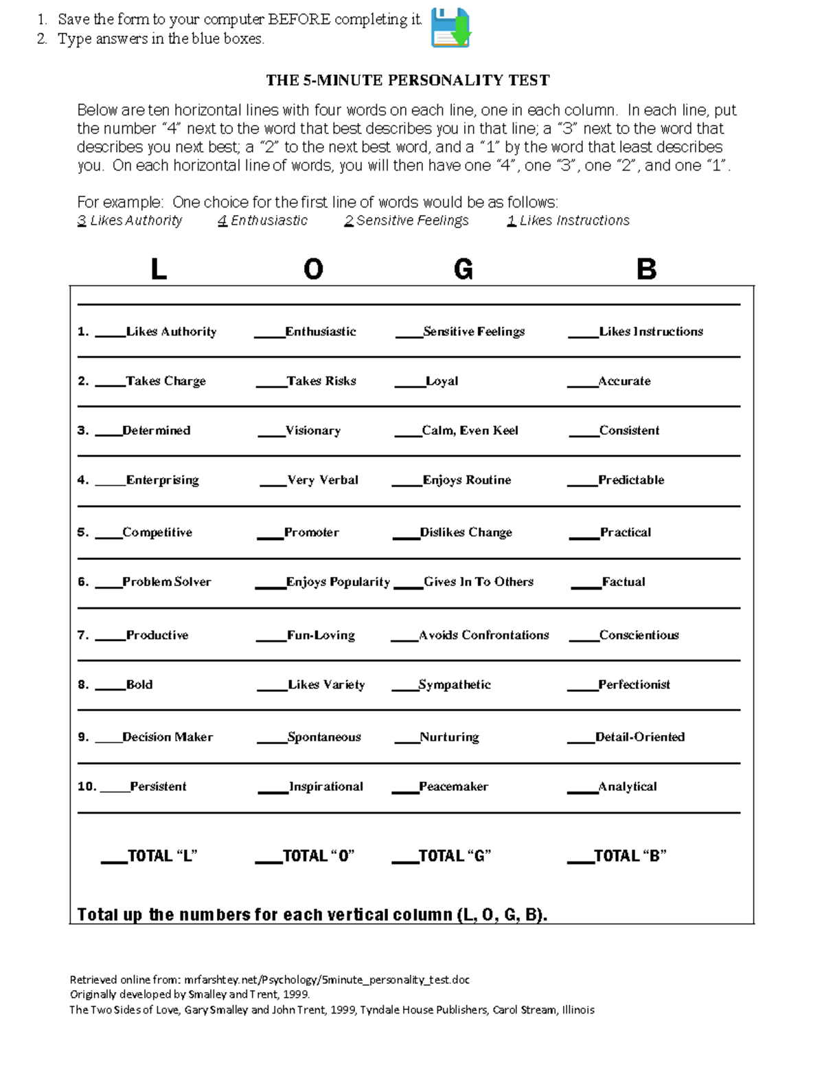 5minutepersonalitytest-form - Retrieved online from: - Studocu