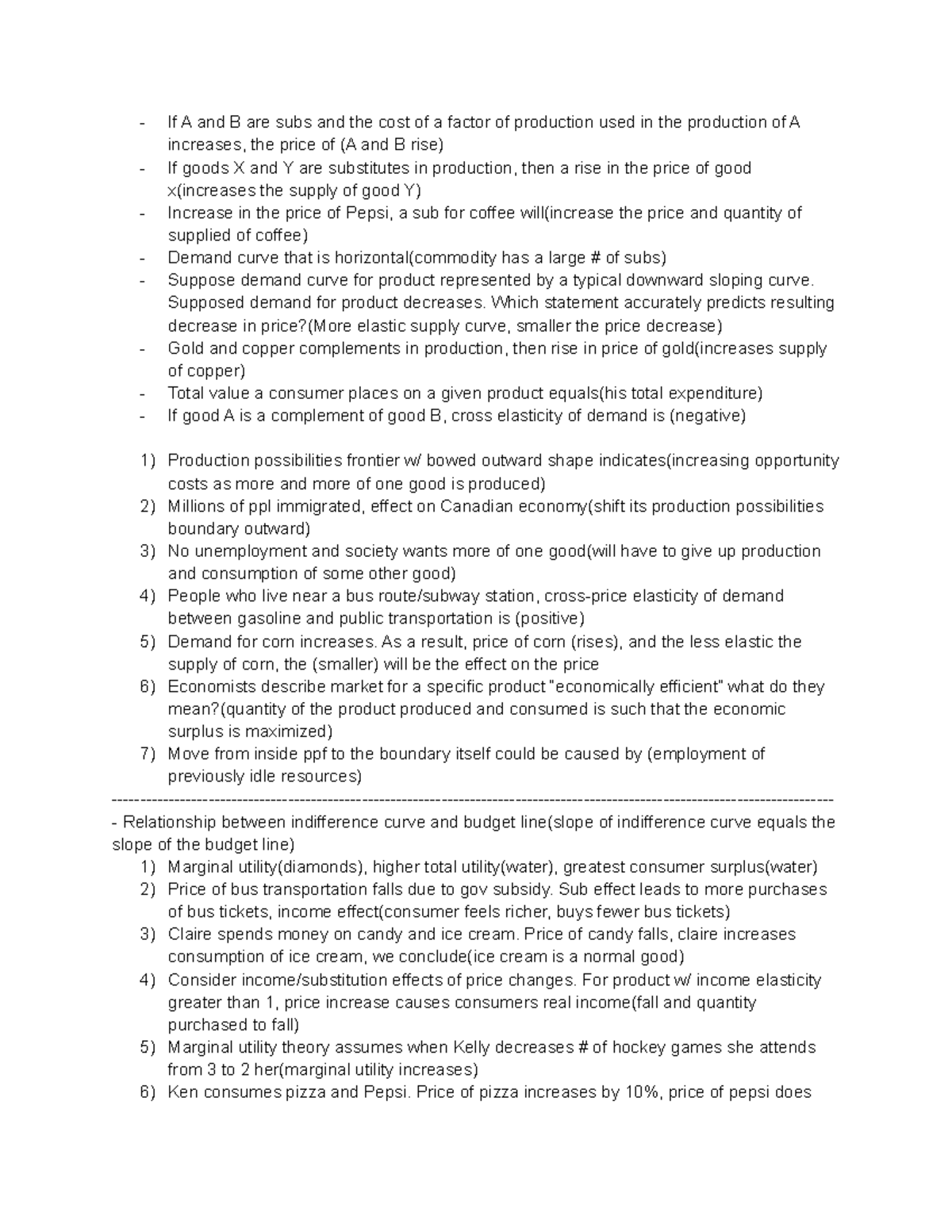 Ec120 exam reference sheet - If A and B are subs and the cost of a ...