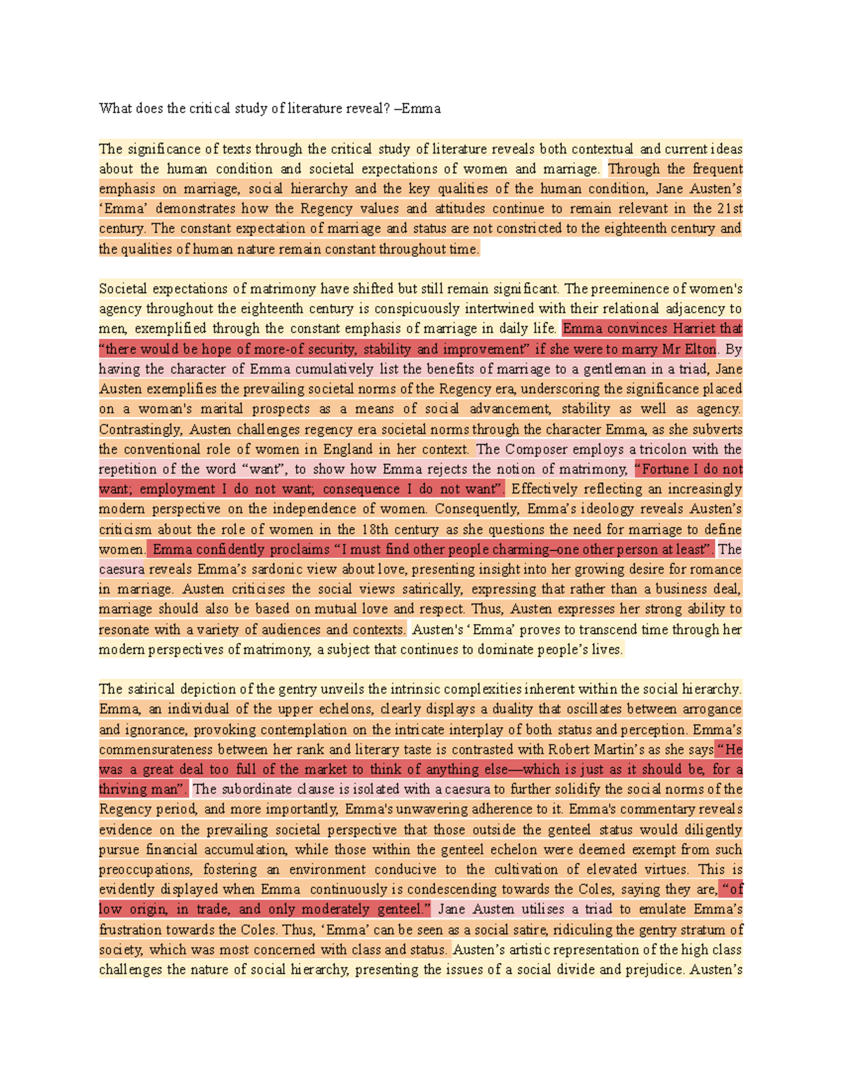 EMMA Claurrrr - Emma by Jane Austin essay - What does the critical ...