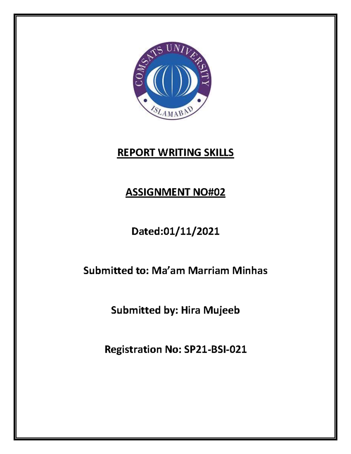 Report Writing Skills Assign#02 - CUI - Studocu