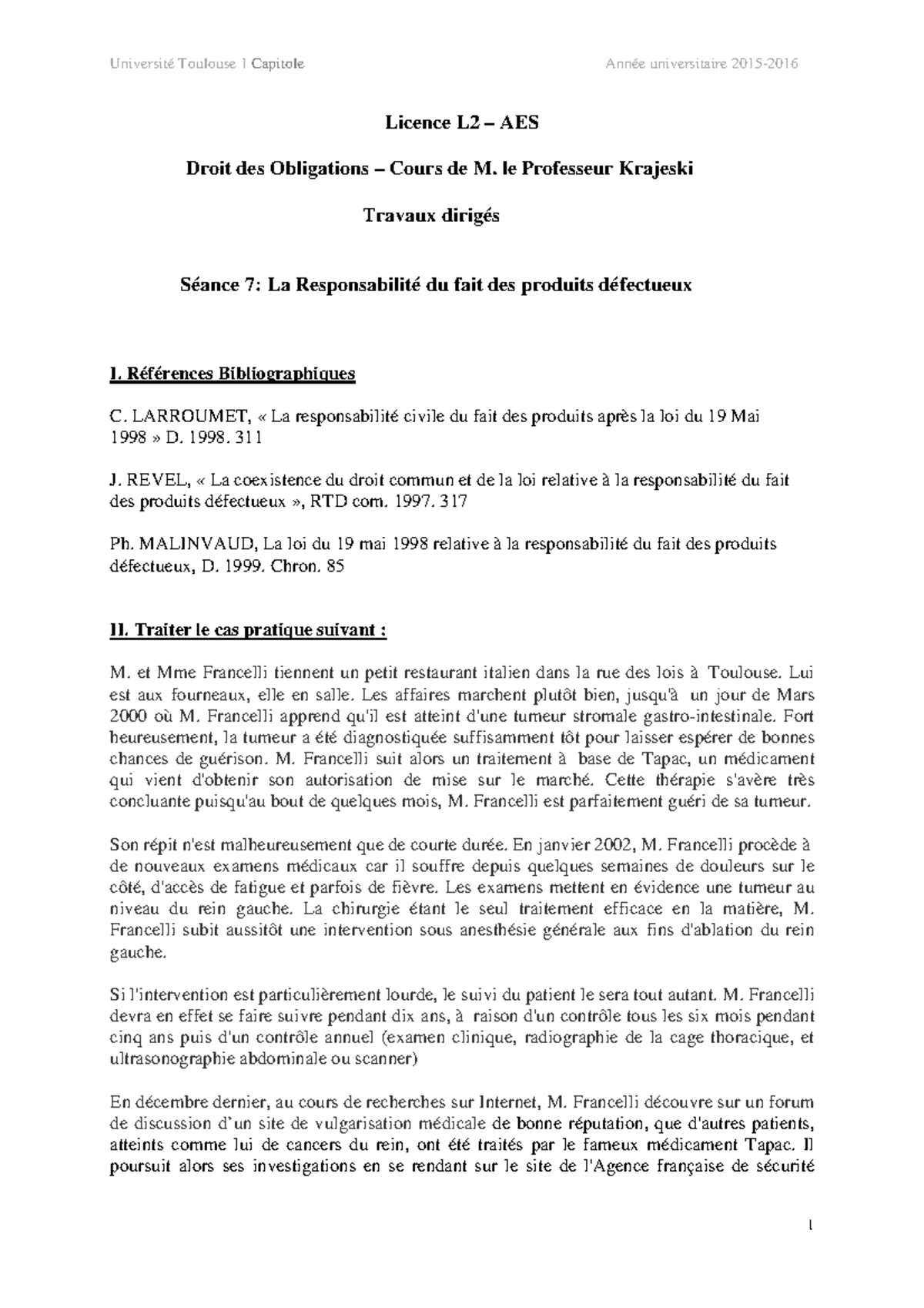 TD 7- Responsabilité des produits defectueux - Licence L2 – AES Droit ...
